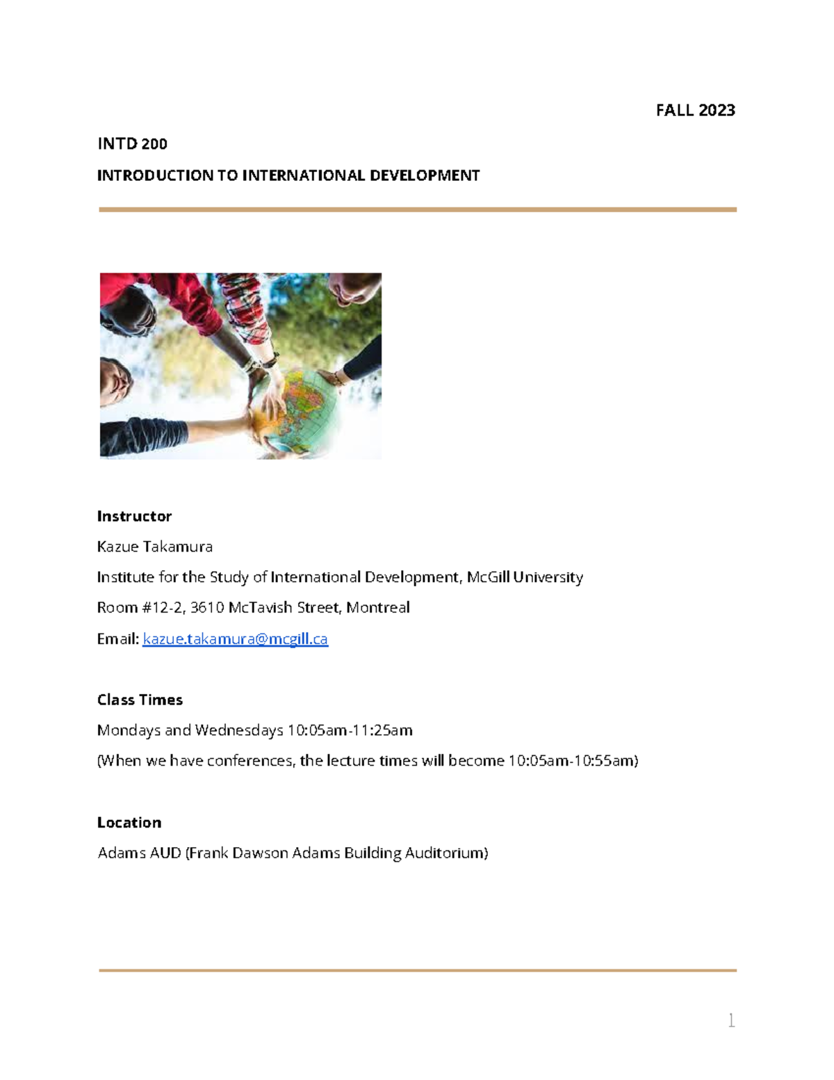 INTD 200 Introduction to International Development Fall 2023 - FALL 2023 INTD 200 INTRODUCTION ...