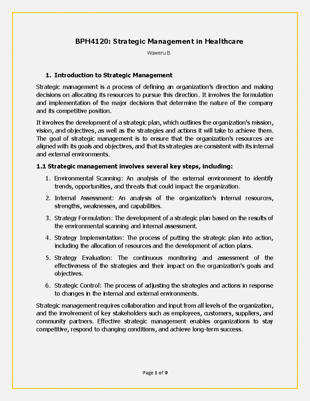 Strategic Management in Healthcare - Introduction to Strategic ...