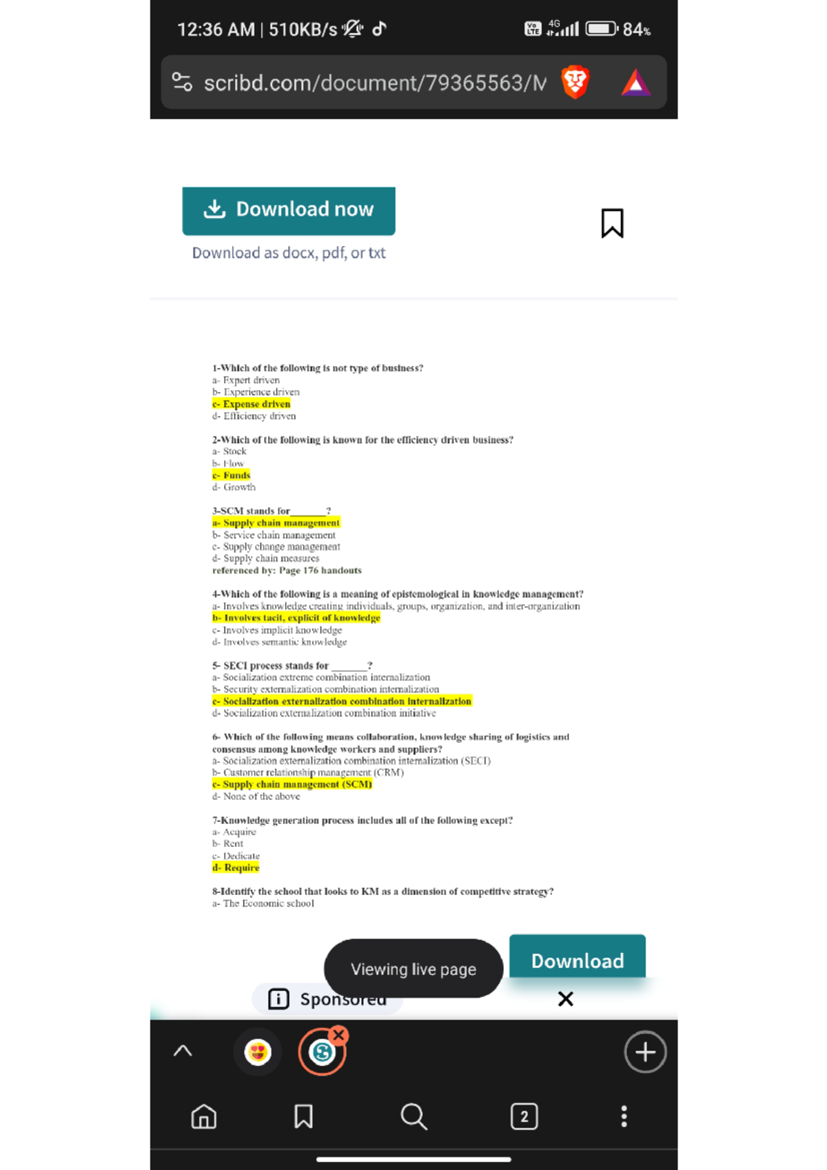 My pdf 1 - Knowledge management mcqs - 4G 12:36 AM Vo LTE N Download now Download as docx, pdf ...