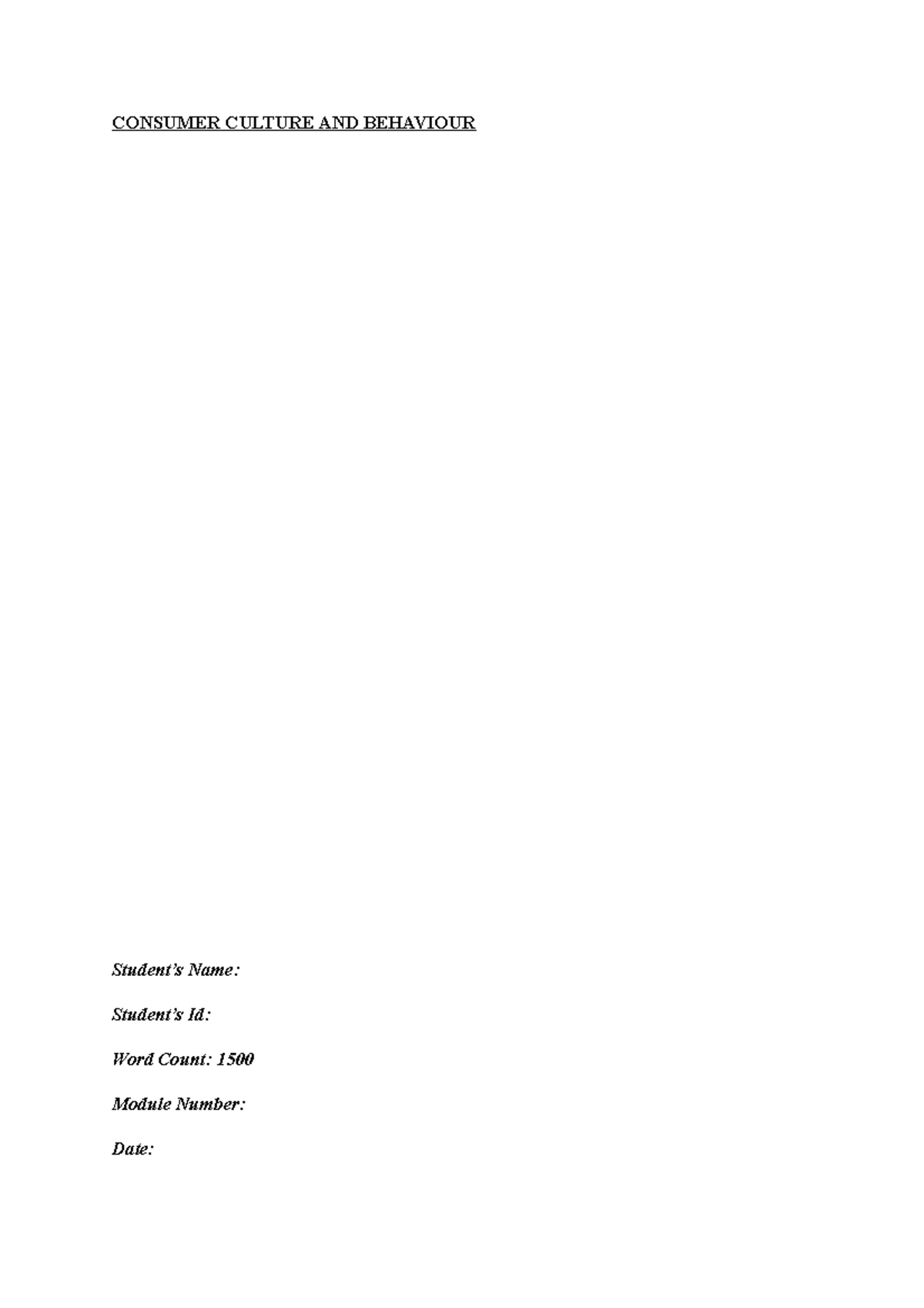 Consumer Culture AND Behaviour.edited - CONSUMER CULTURE AND BEHAVIOUR ...