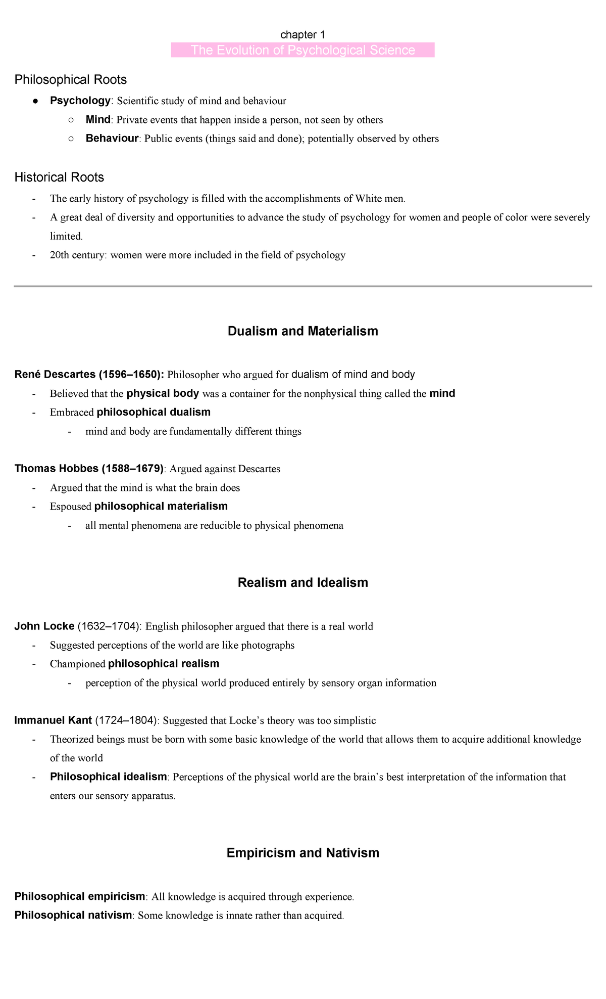 CH1 Psychological Science - chapter 1 The Evolution of Psychological Science Philosophical Roots ...