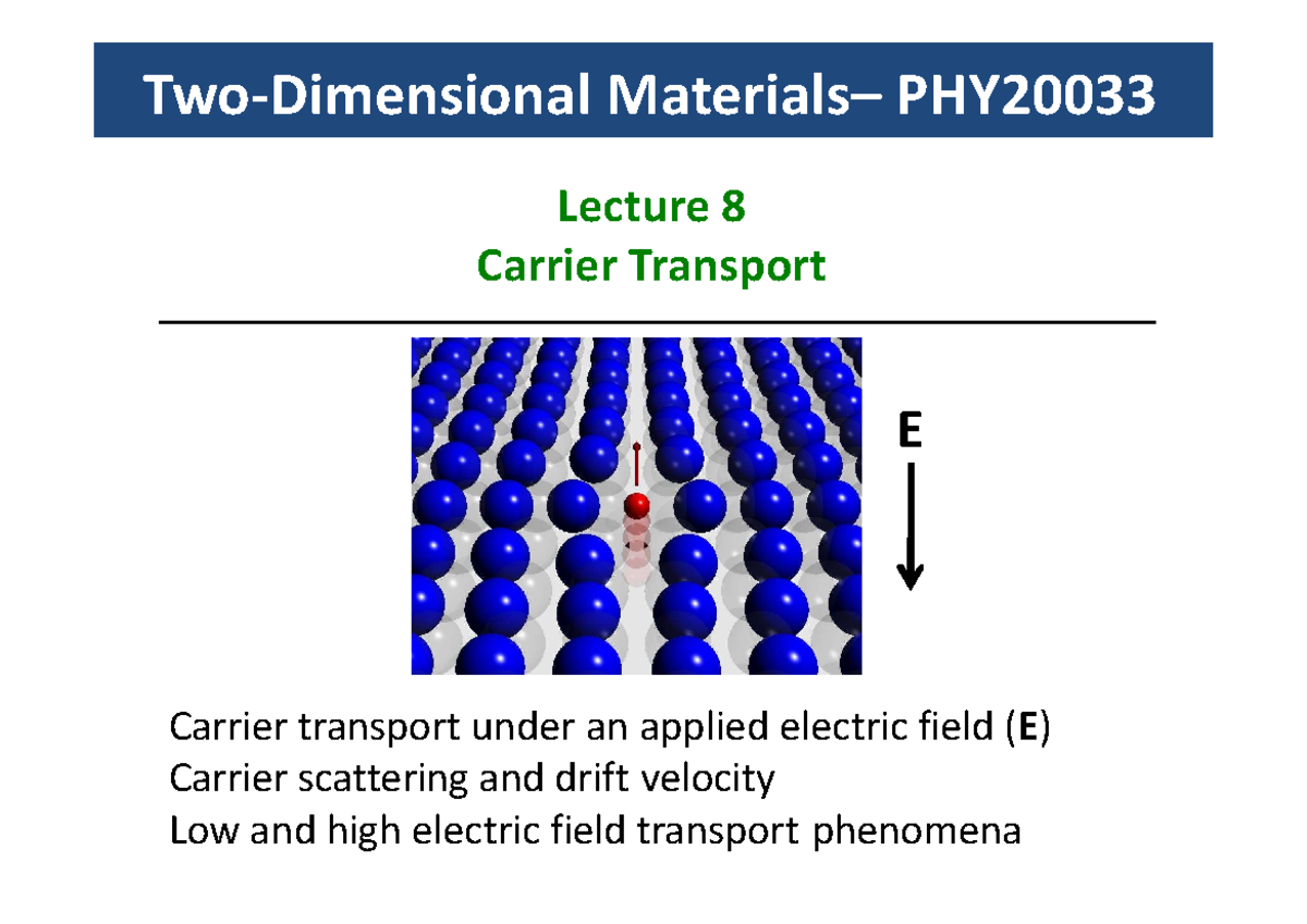 Lecture 8 Slides - Two-Dimensional Materials– PHY Lecture 8 Carrier ...