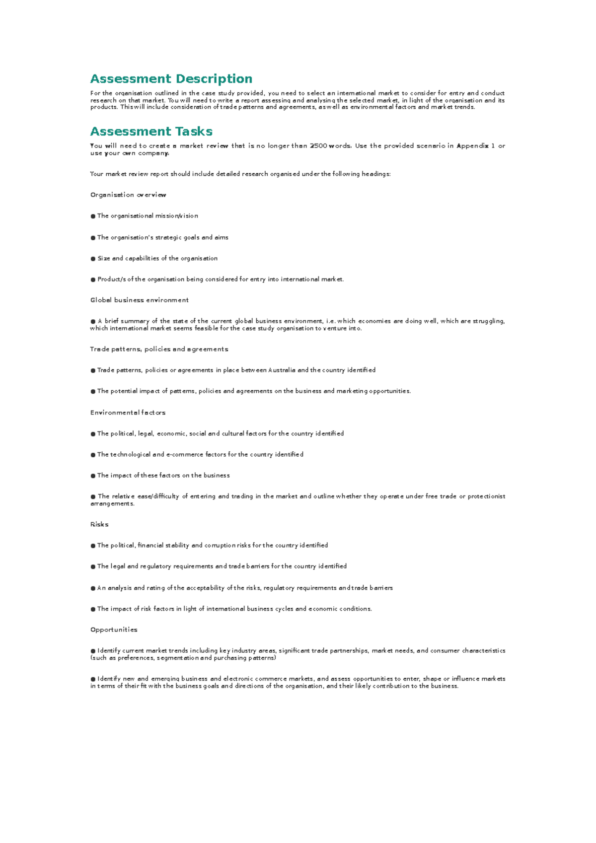 Assessment Description - You will need to write a report assessing and ...