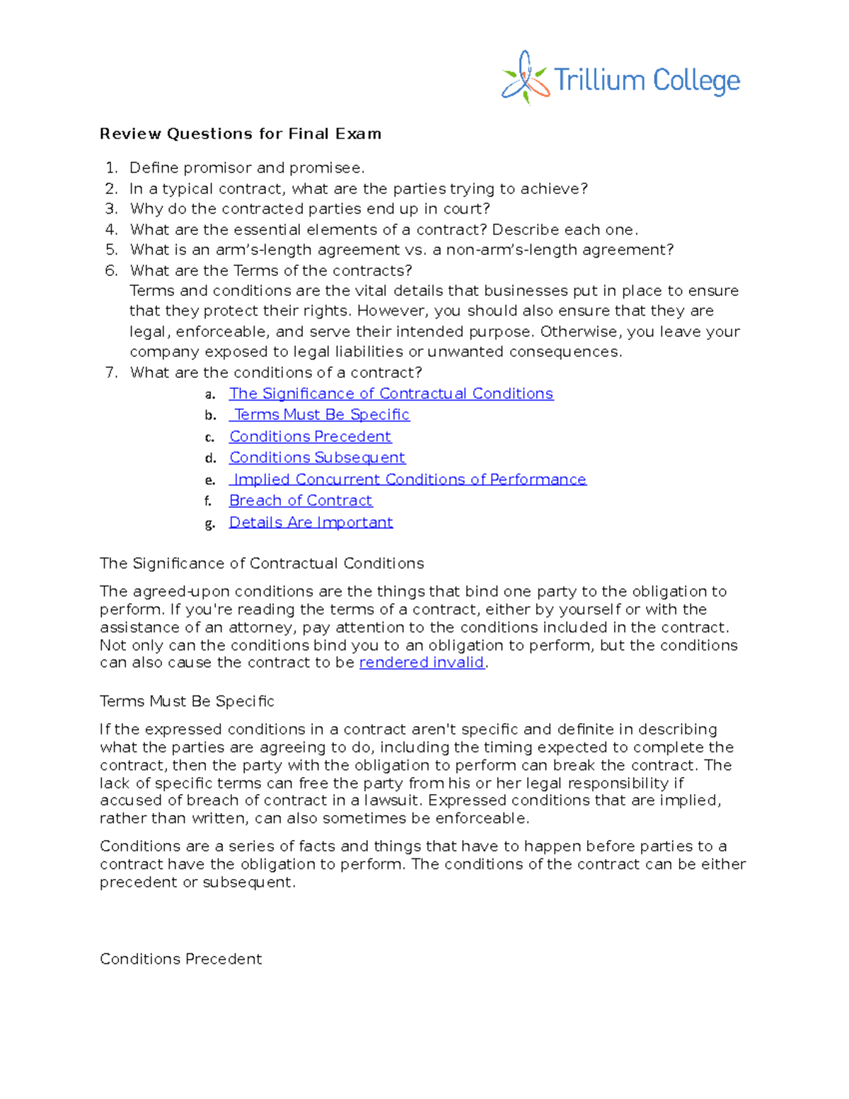 Review for Case Study Test - Review Questions for Final Exam Define ...