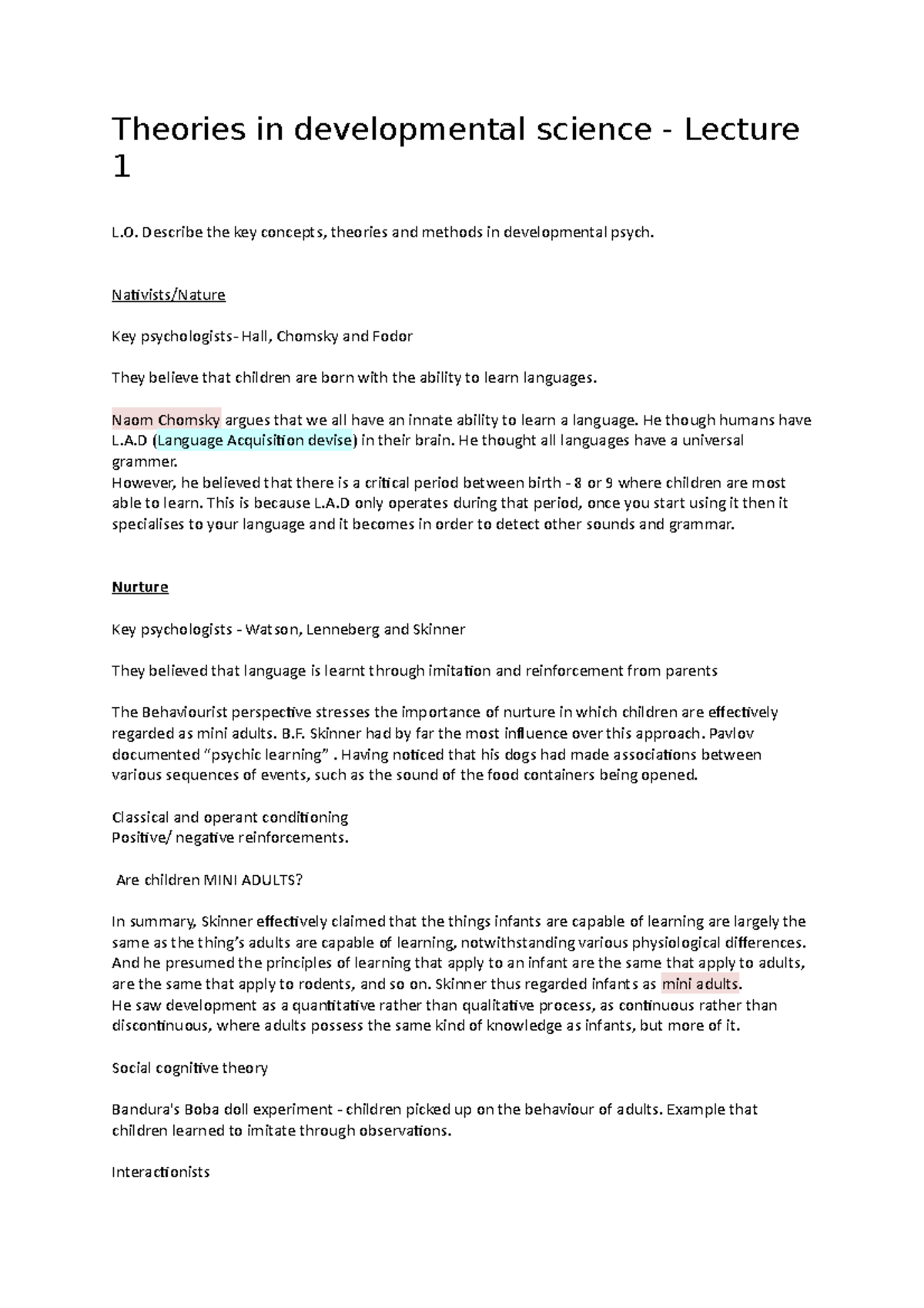 Theories in developmental science - Describe the key concepts, theories ...