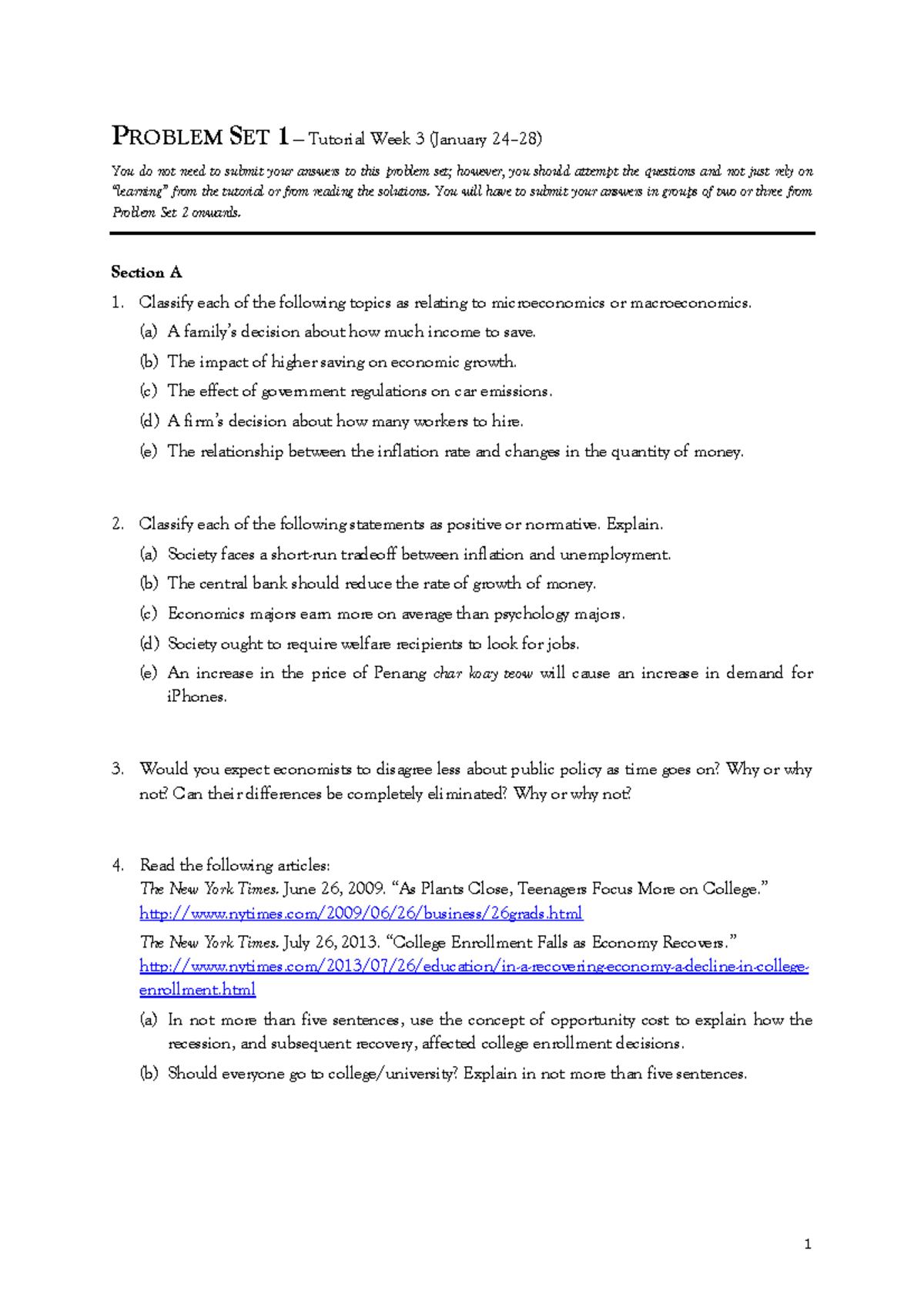 EC1101E Problem Set 1 Intro to Economic Analysis - PROBLEM SET 1 — Tutorial Week 3 (January 24 ...