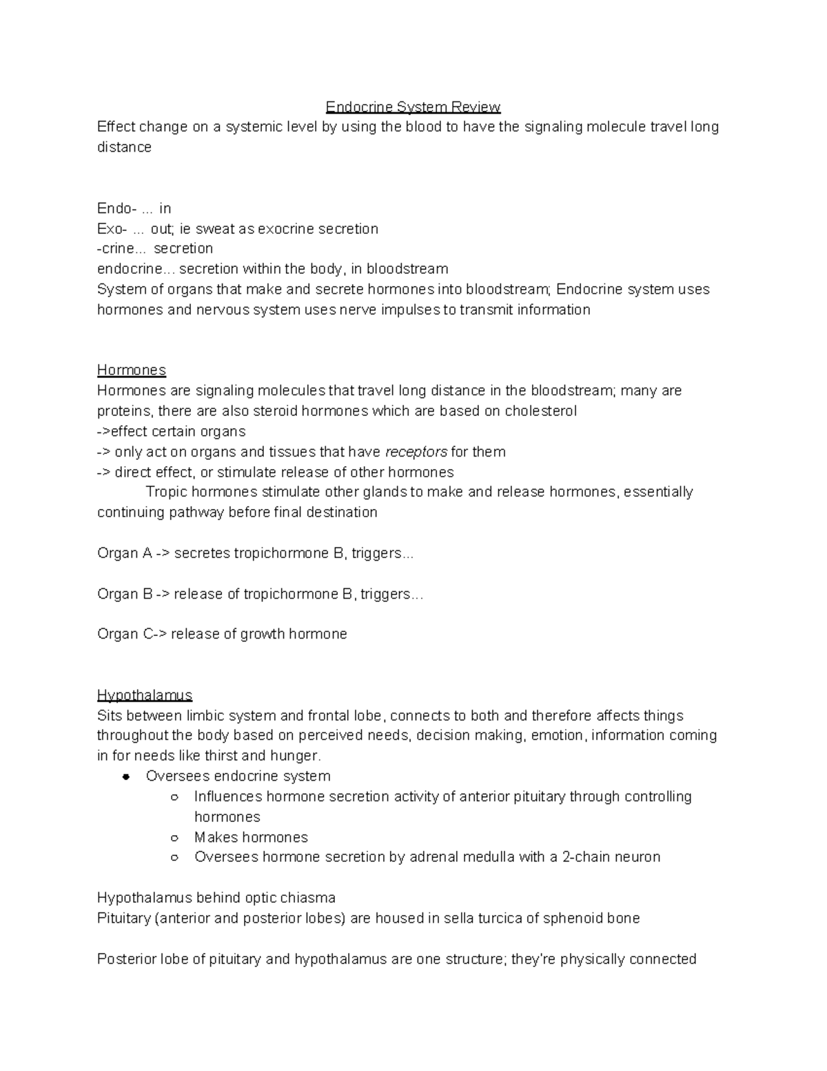 Endocrine System Review- BI210 - Endocrine System Review Effect change ...