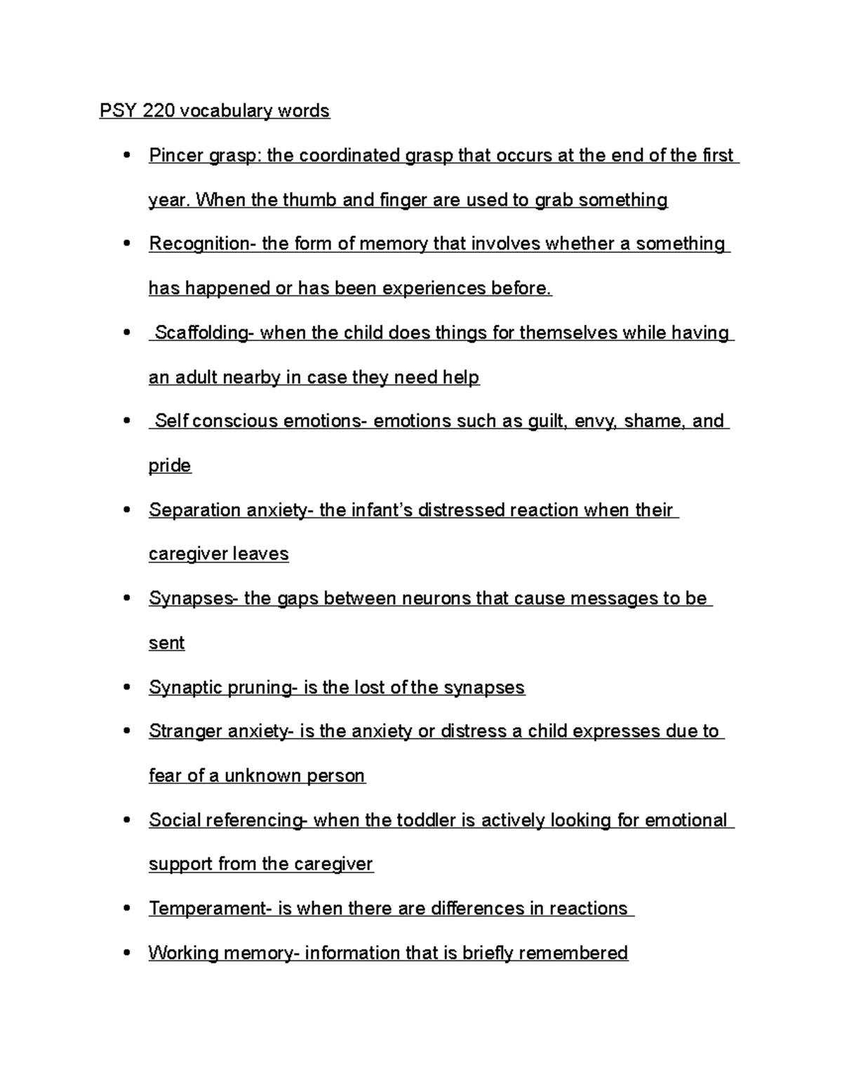 Psy chapter 7 notes - PSY 220 vocabulary words Pincer grasp: the ...