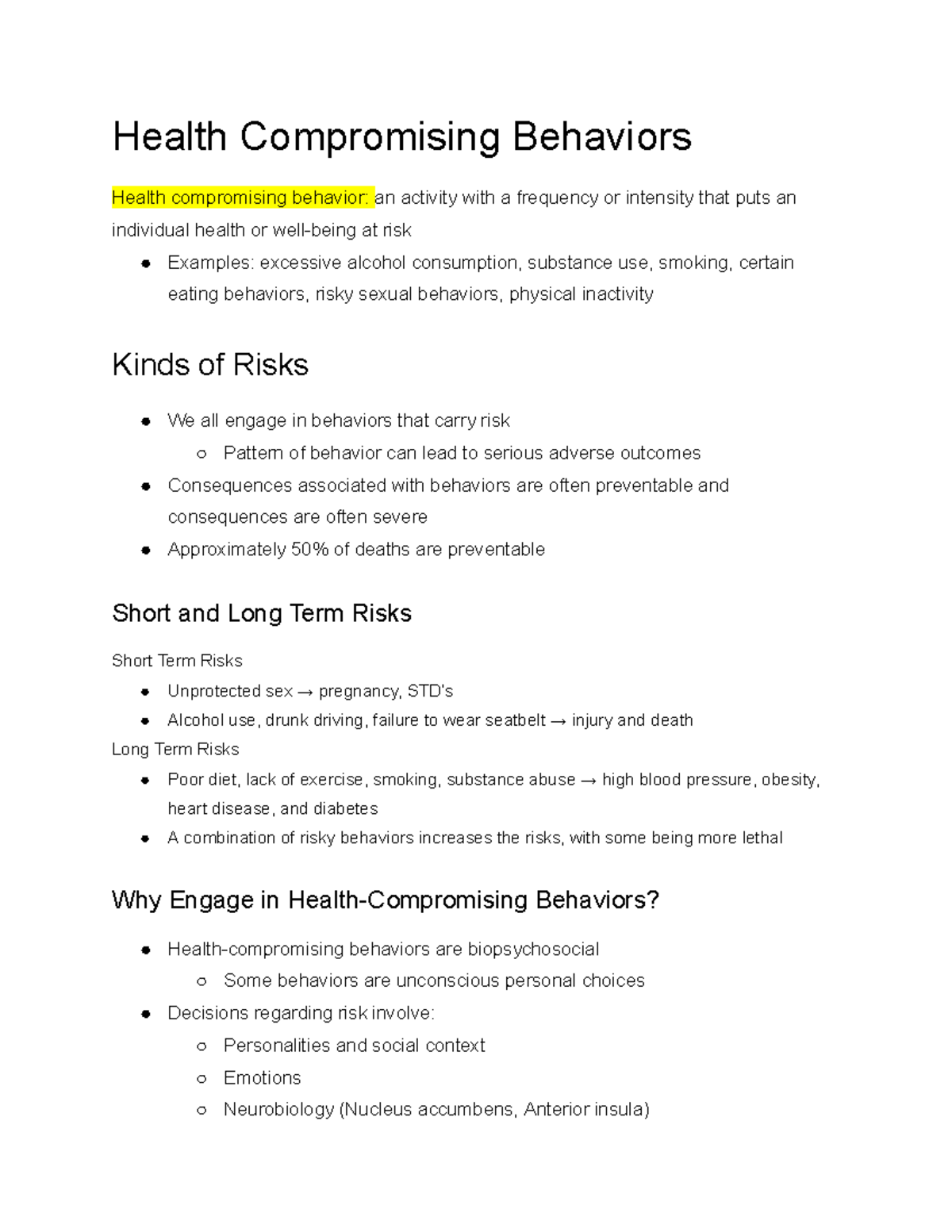 Health Compromising Behaviors - Health Compromising Behaviors Health ...