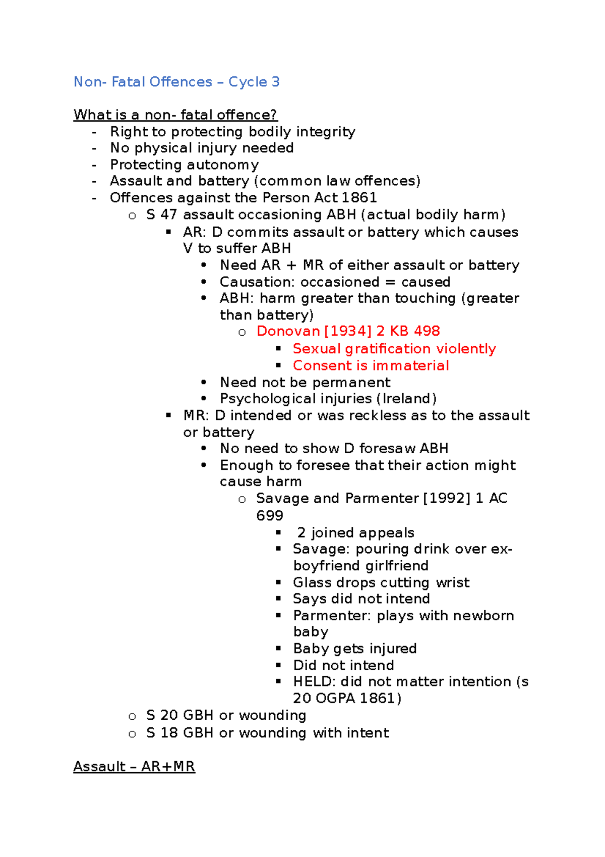 Non fatal offences- cycle 3 - Non- Fatal Offences – Cycle 3 What is a ...