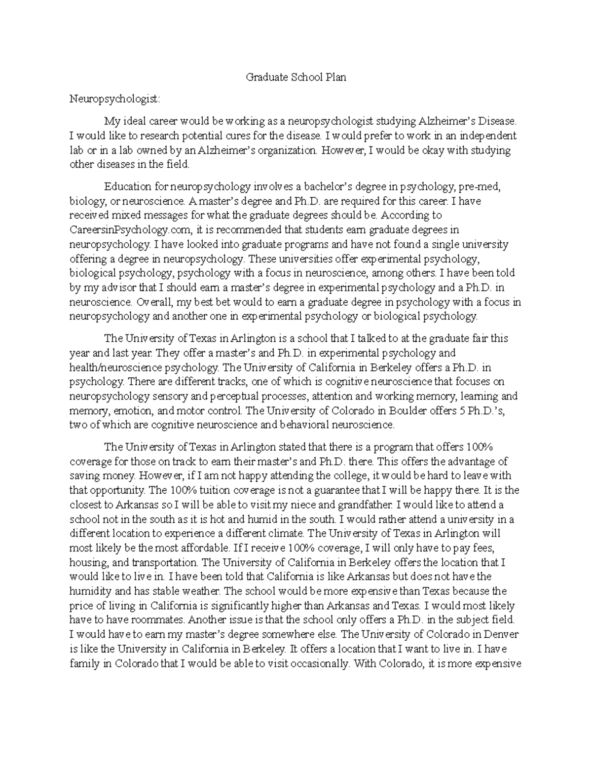 Graduate School Plan - Graduate School Plan Neuropsychologist: My ideal ...