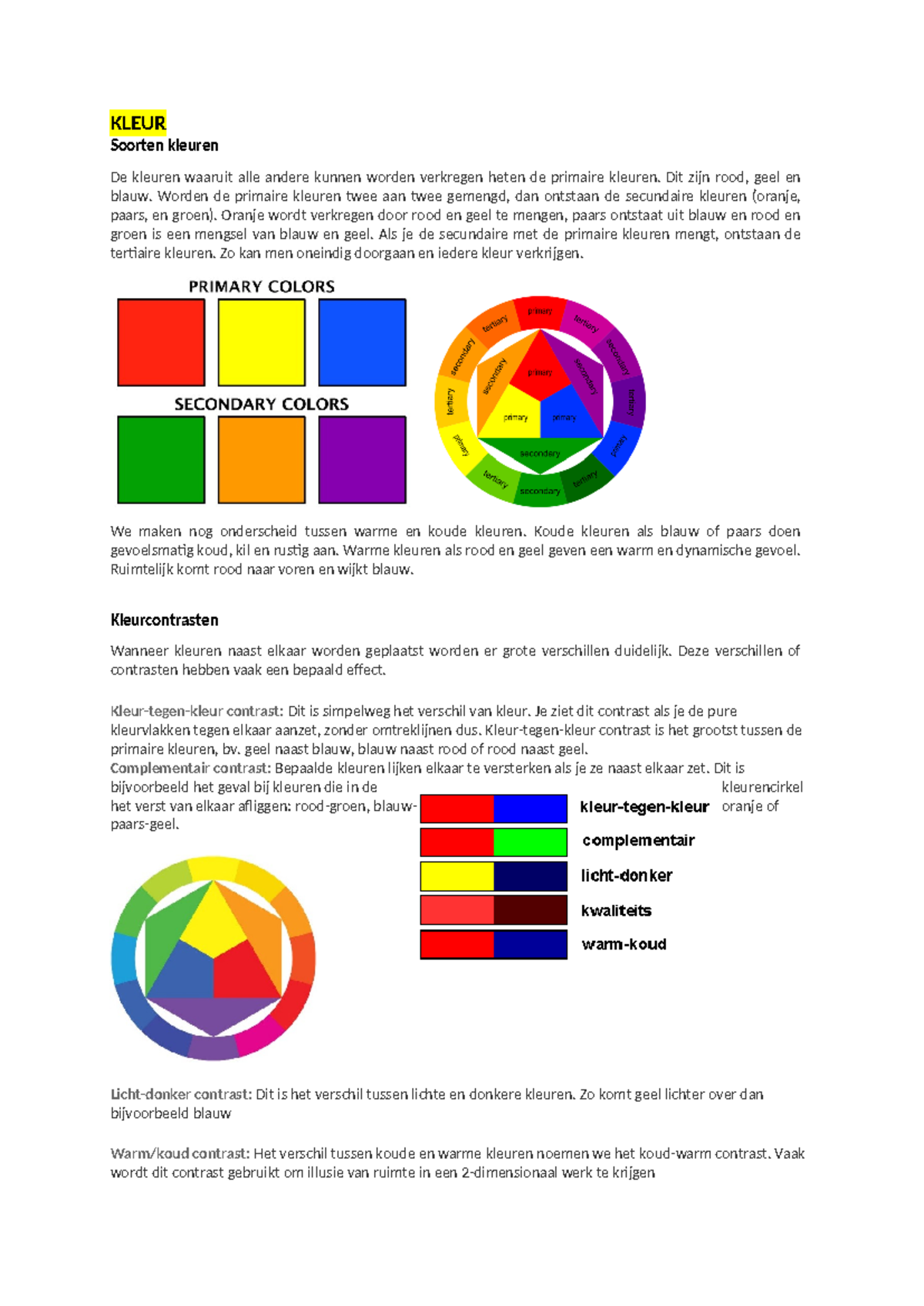 Beeldaspecten met voorbeelden - KLEUR Soorten kleuren De kleuren ...