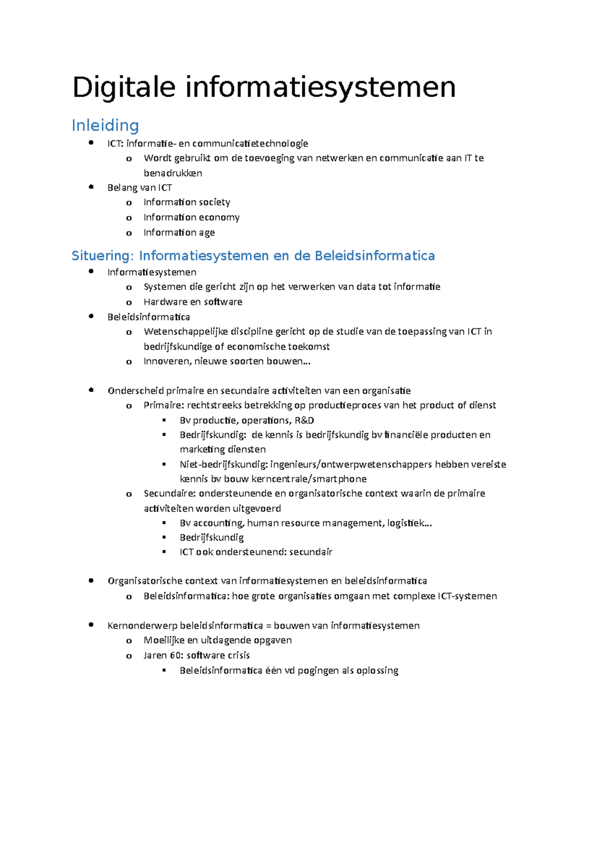 Informatiesystemen samenvatting - Digitale informatiesystemen Inleiding ...