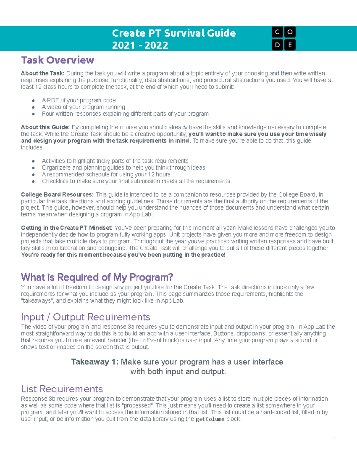 Create PT - Survival Guide 21 22 - Create PT Survival Guide 2021 - 2022 Task Overview About the ...