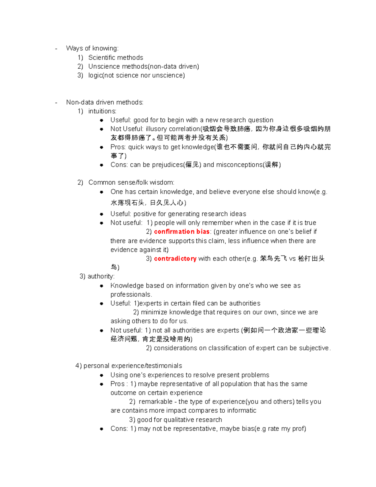 Psyc217 notes lecture 1 - Ways of knowing: Scientific methods Unscience ...