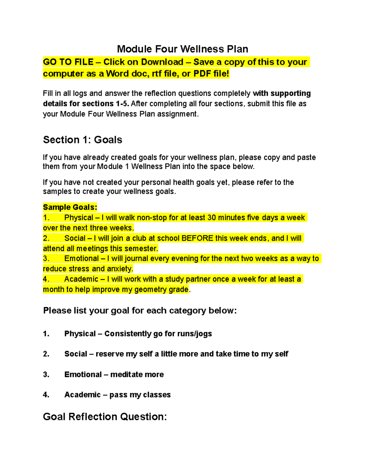 Copy of Copy of Module Four Wellness Plan - Module Four Wellness Plan ...