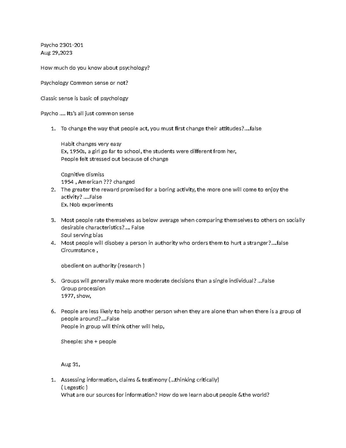 Psyc 2301 week2 - Mike Pinney - Psycho 2301- Aug 29, How much do you ...