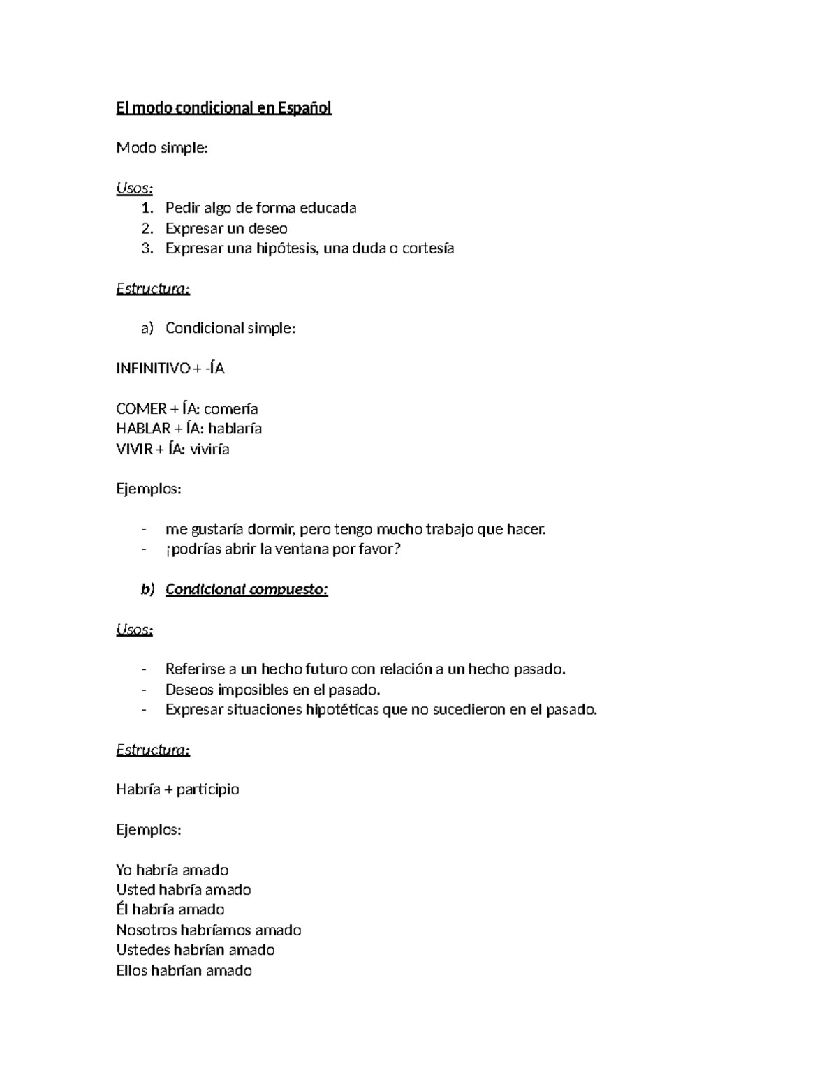 El modo condicional en Español - El modo condicional en Español Modo ...