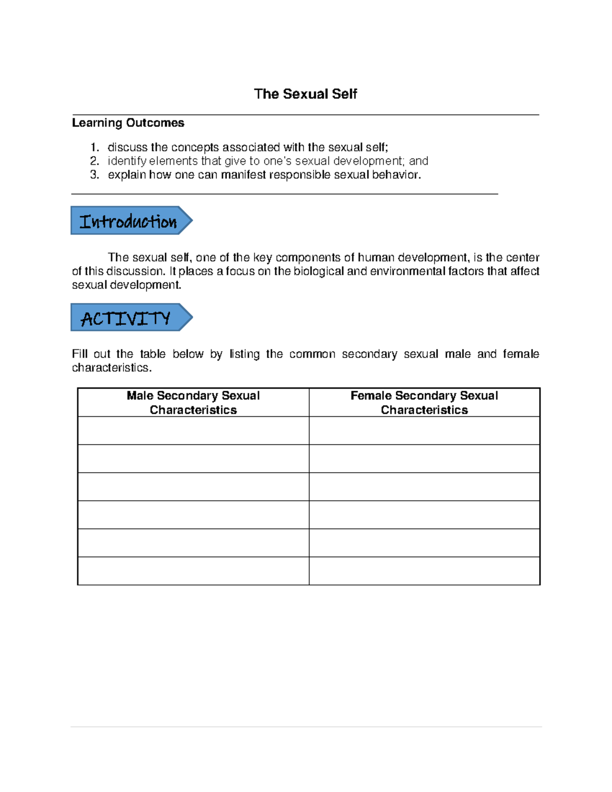 UTS Lesson 6 - none - The Sexual Self - Studocu