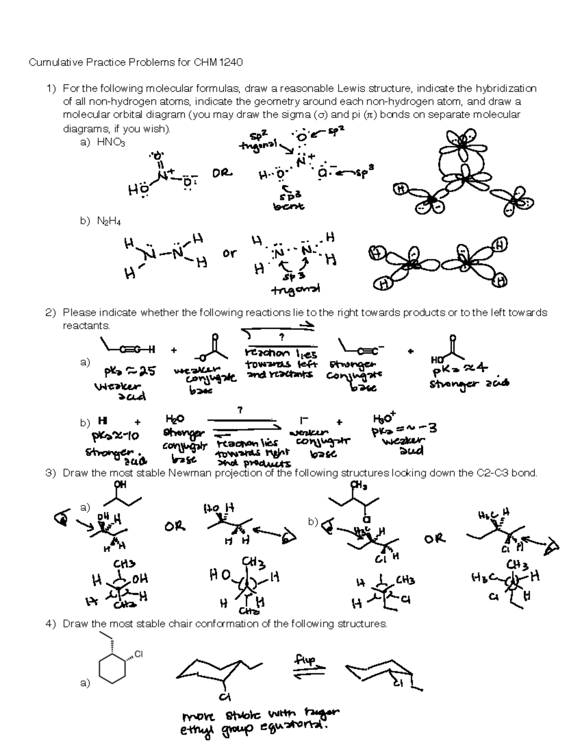 ORGO 34 - lesson practice - Cumulative Practice Problems for CHM1240 1 ...