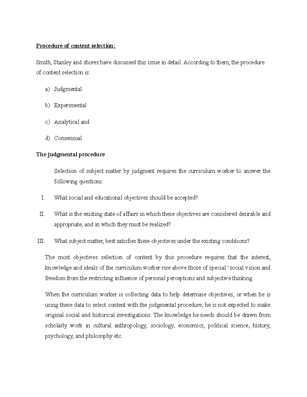 Procedure of content selection - Procedure of content selection: Smith ...