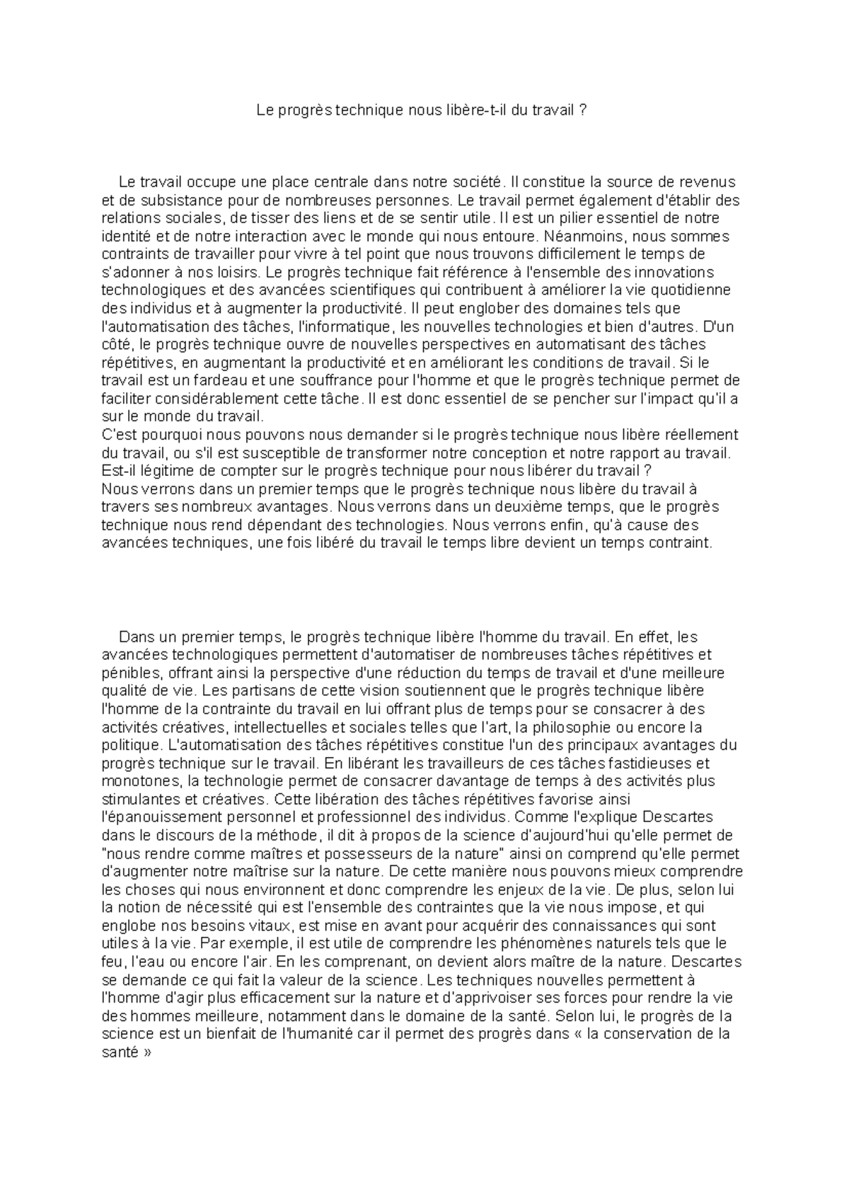 Le progrès technique nous libère philo - Le progrès technique nous ...