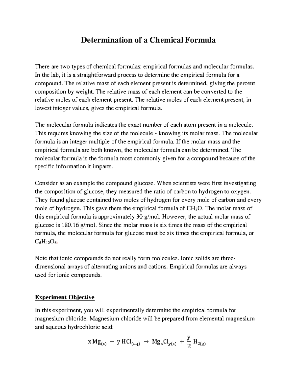 6 Determination of a Chemical Formula F23 - Determination of a Chemical ...