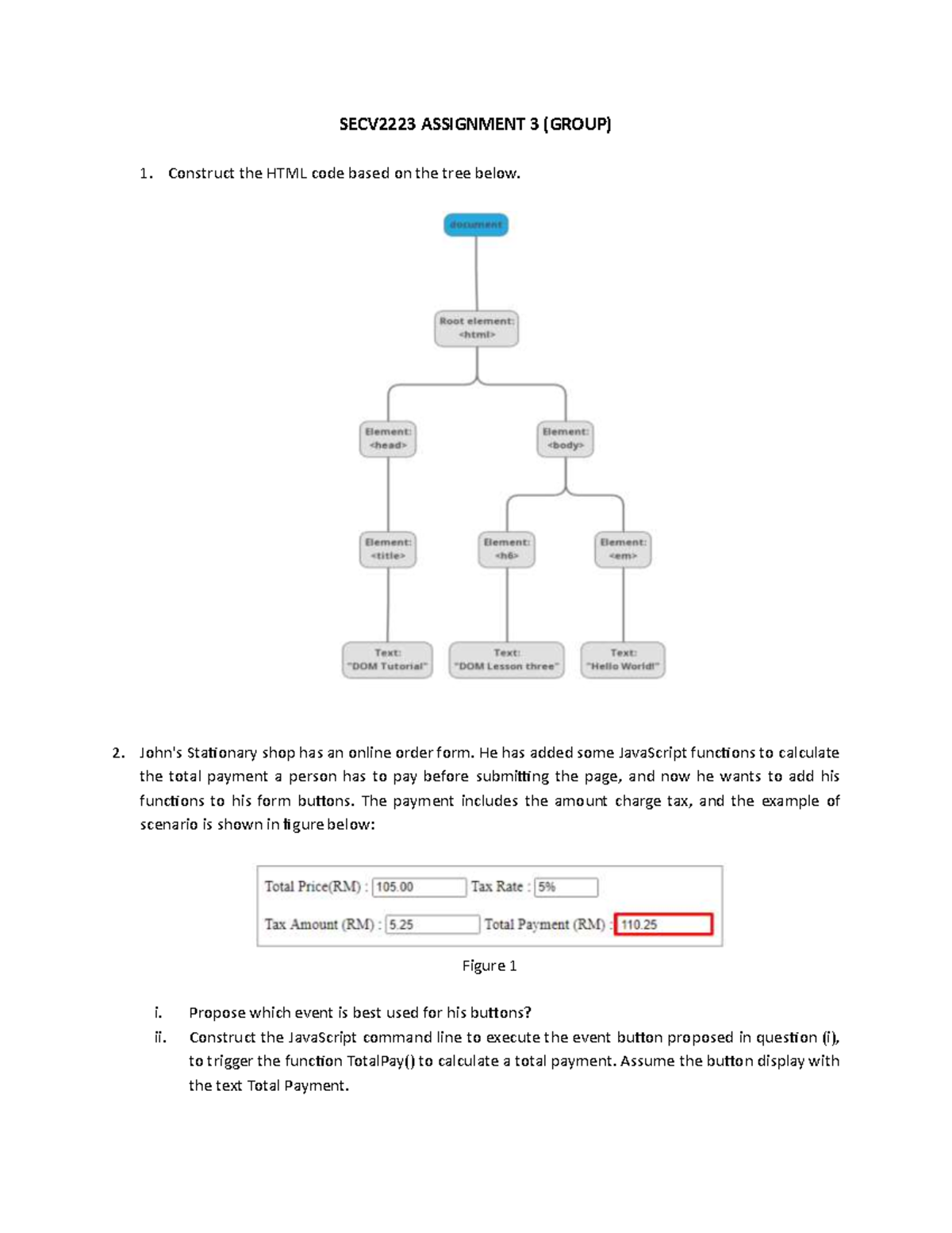 Assignment 3 23242 Secv2223 Assignment 3 Group Construct The Html Code Based On The Tree 4484