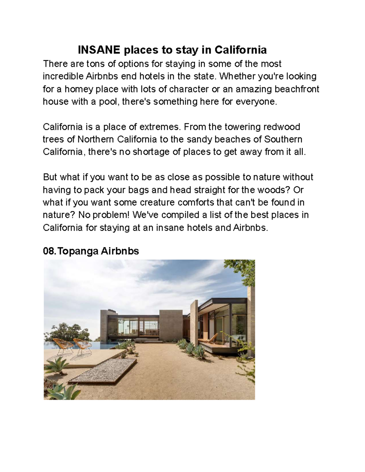 (Script Travel Niche) places to stay in California - INSANE places to ...