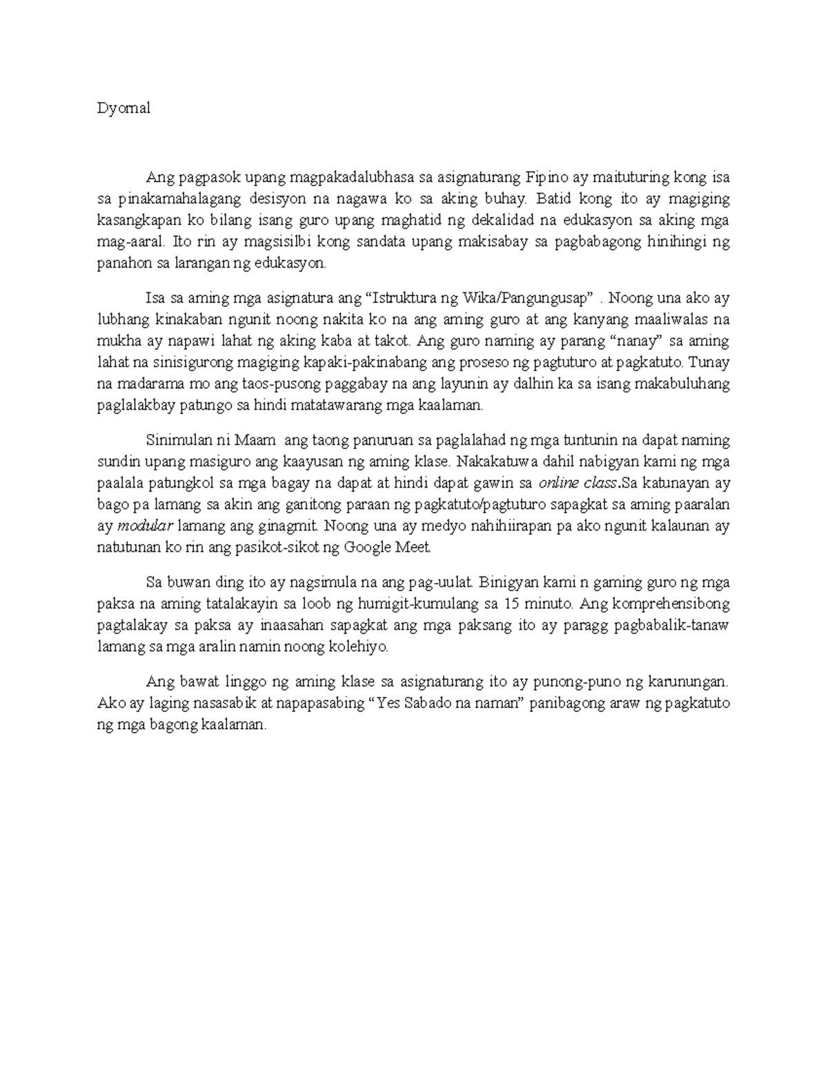 Dyornal for lessons - Dyornal Ang pagpasok upang magpakadalubhasa sa ...