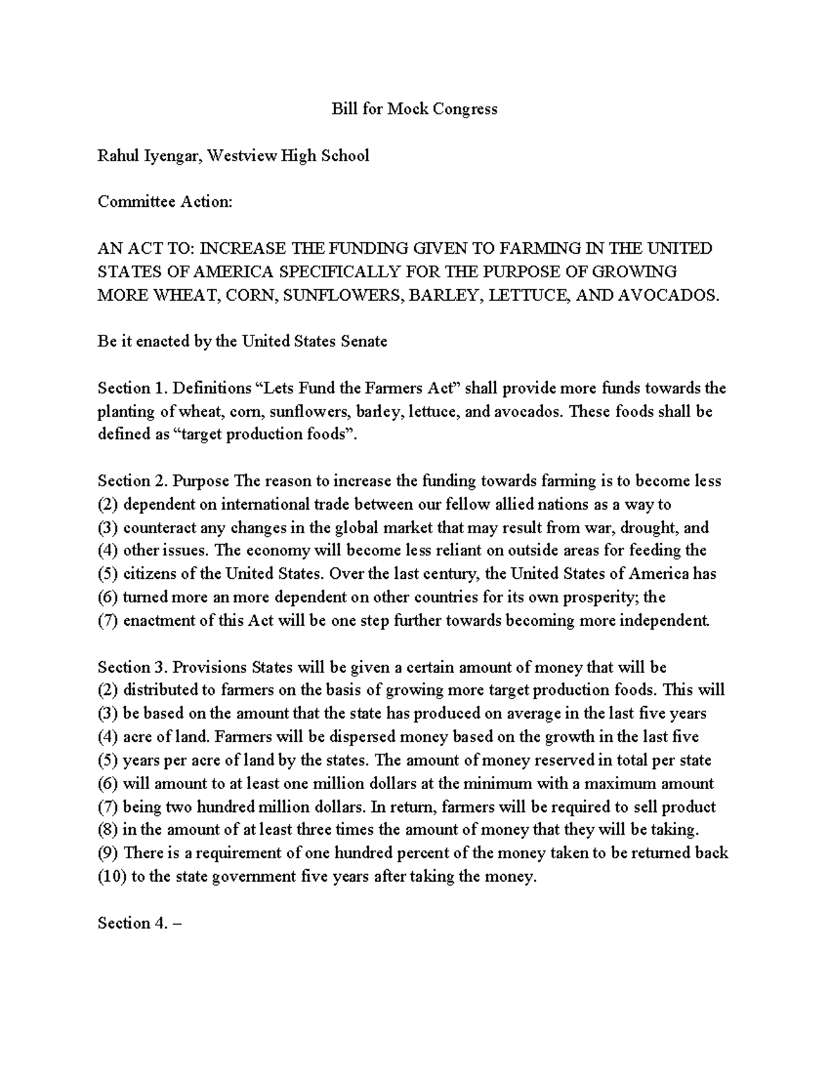 Bill for Mock Congress - Stuff - Bill for Mock Congress Rahul Iyengar ...