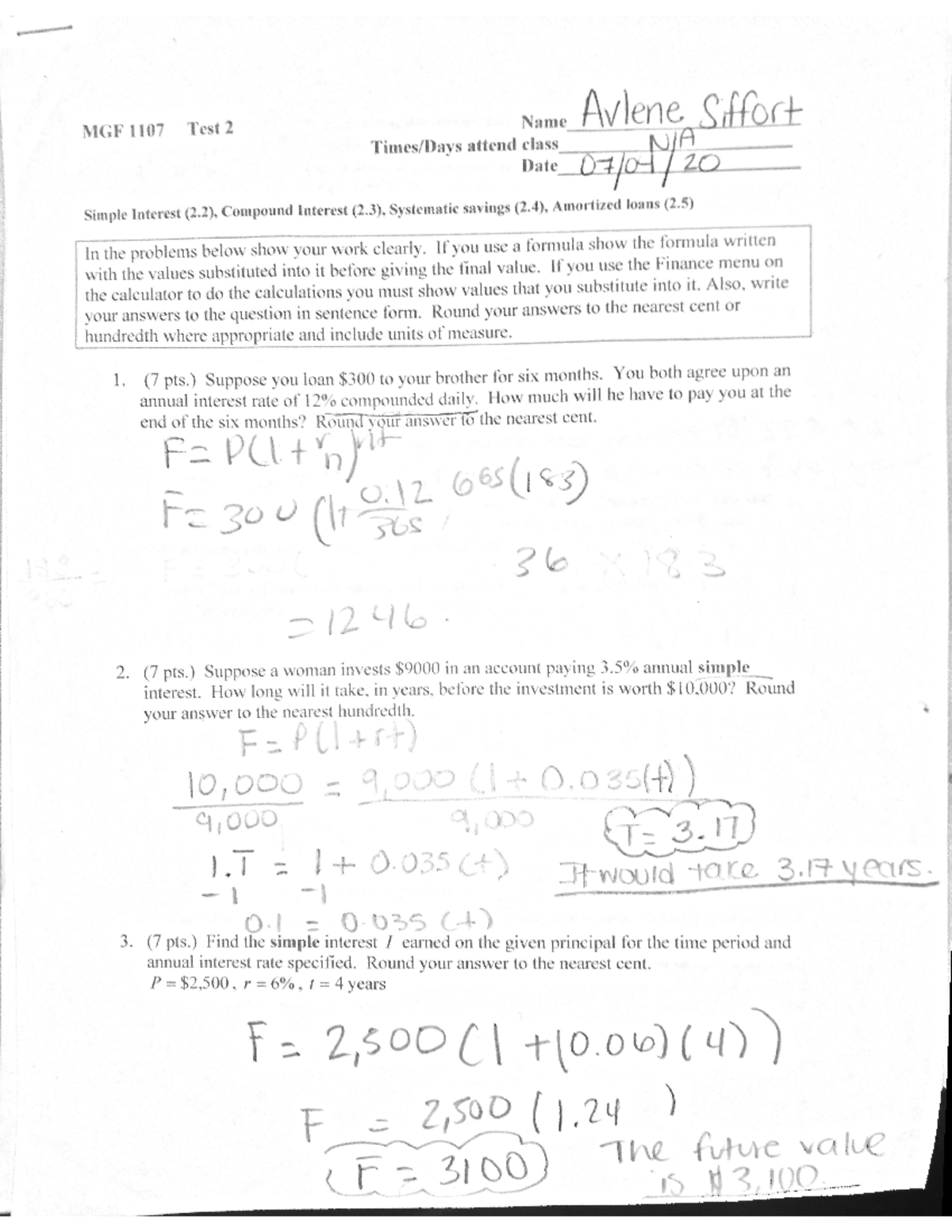 MGF test 2 - Simple Interest, Compound Interest, Systematic Savings ...
