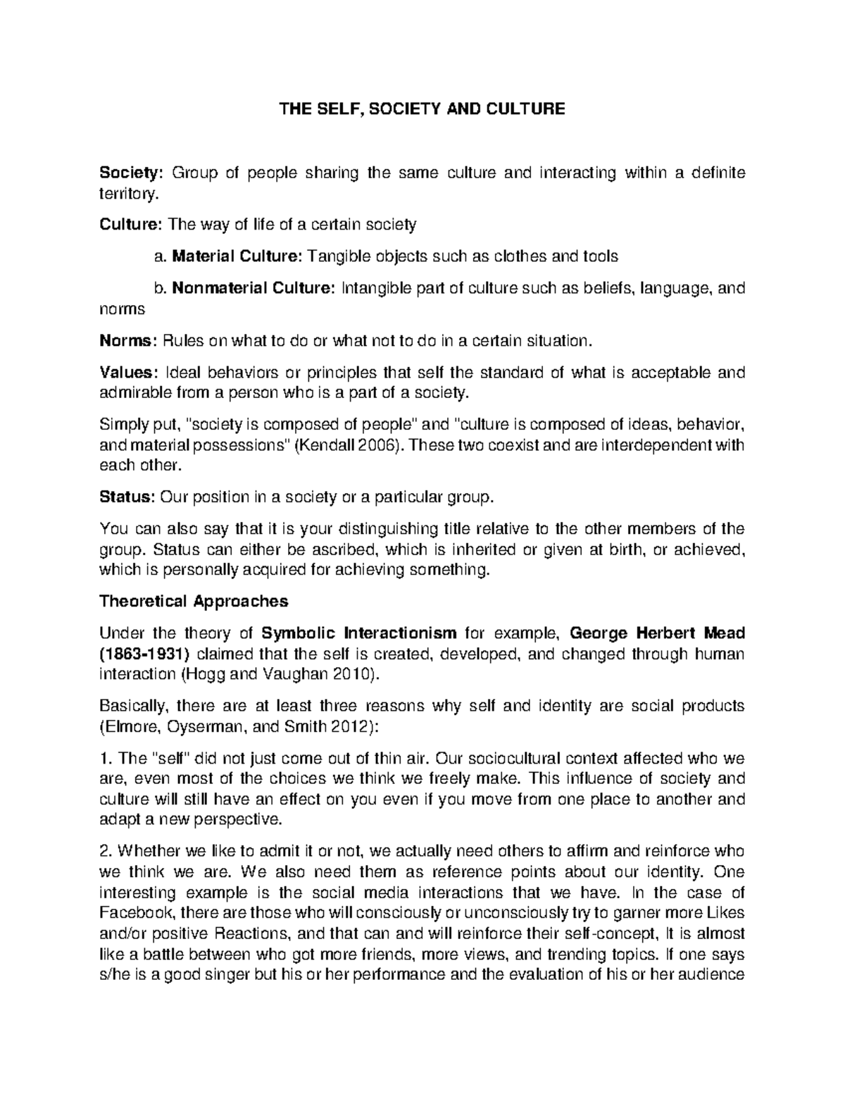 THE SELF, Society AND Culture - THE SELF, SOCIETY AND CULTURE Society: Group of people sharing ...