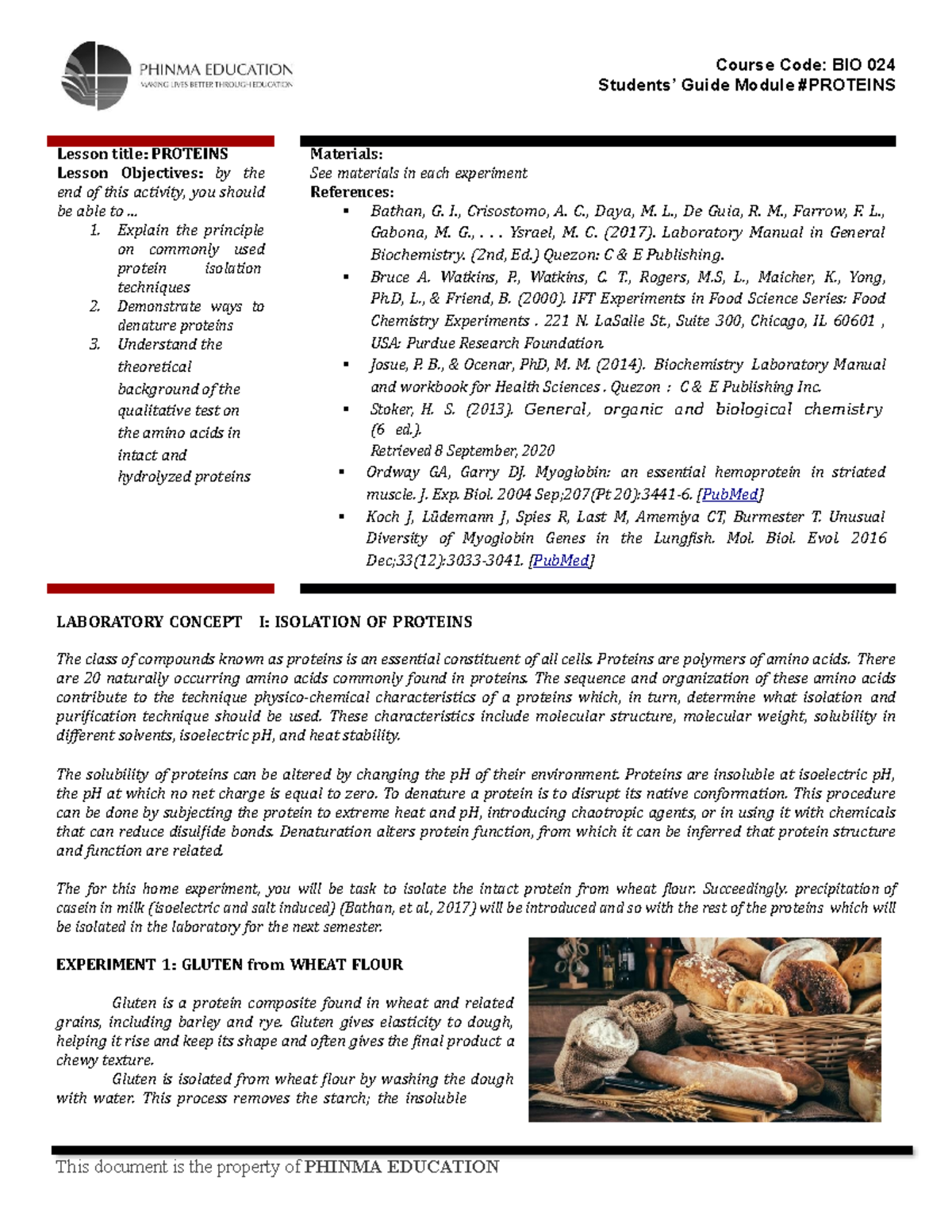 LAS-4- Proteins - LABORATORY - Course Code: BIO 024 Guide Module Lesson ...