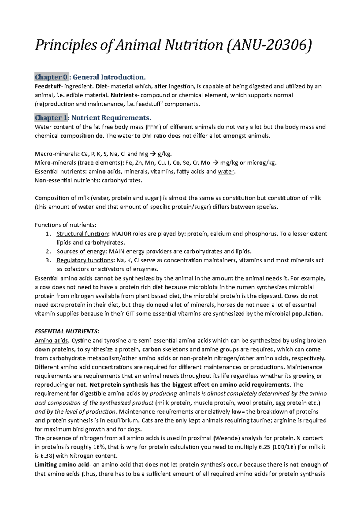 Principles of Animal Nutrition notes ANU-20306 - Principles of Animal ...