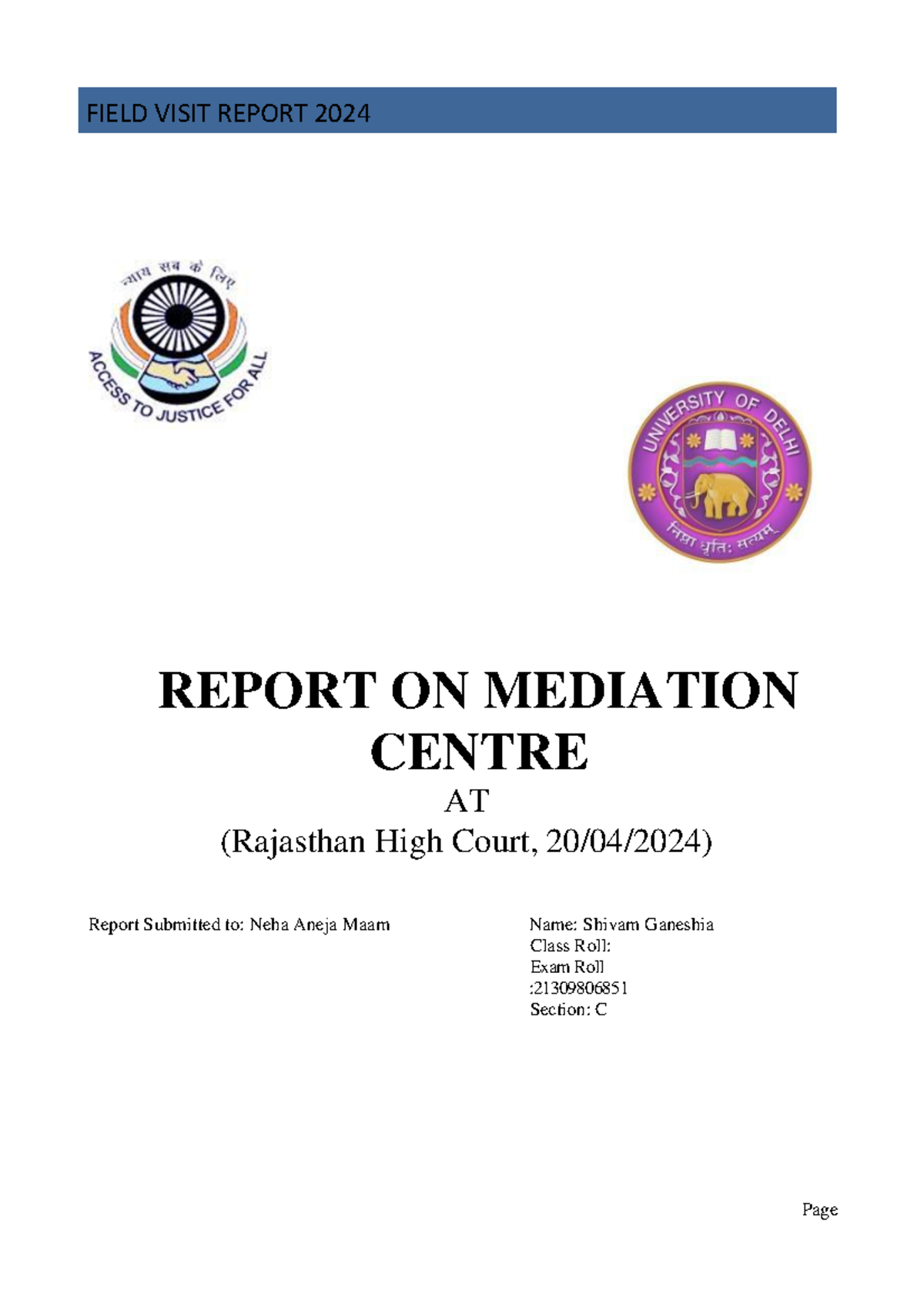 Field Visit Report Template 2024 - FIELD VISIT REPORT 2024 REPORT ON ...