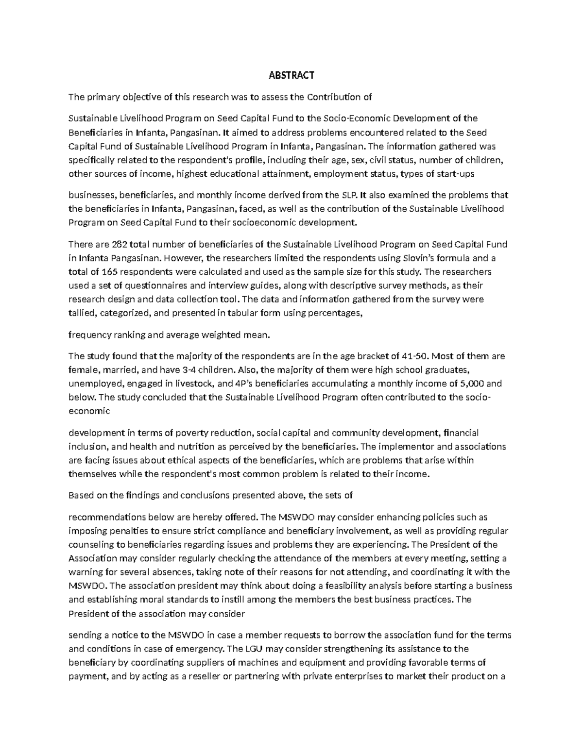 Abstract - ABSTRACT The primary objective of this research was to ...