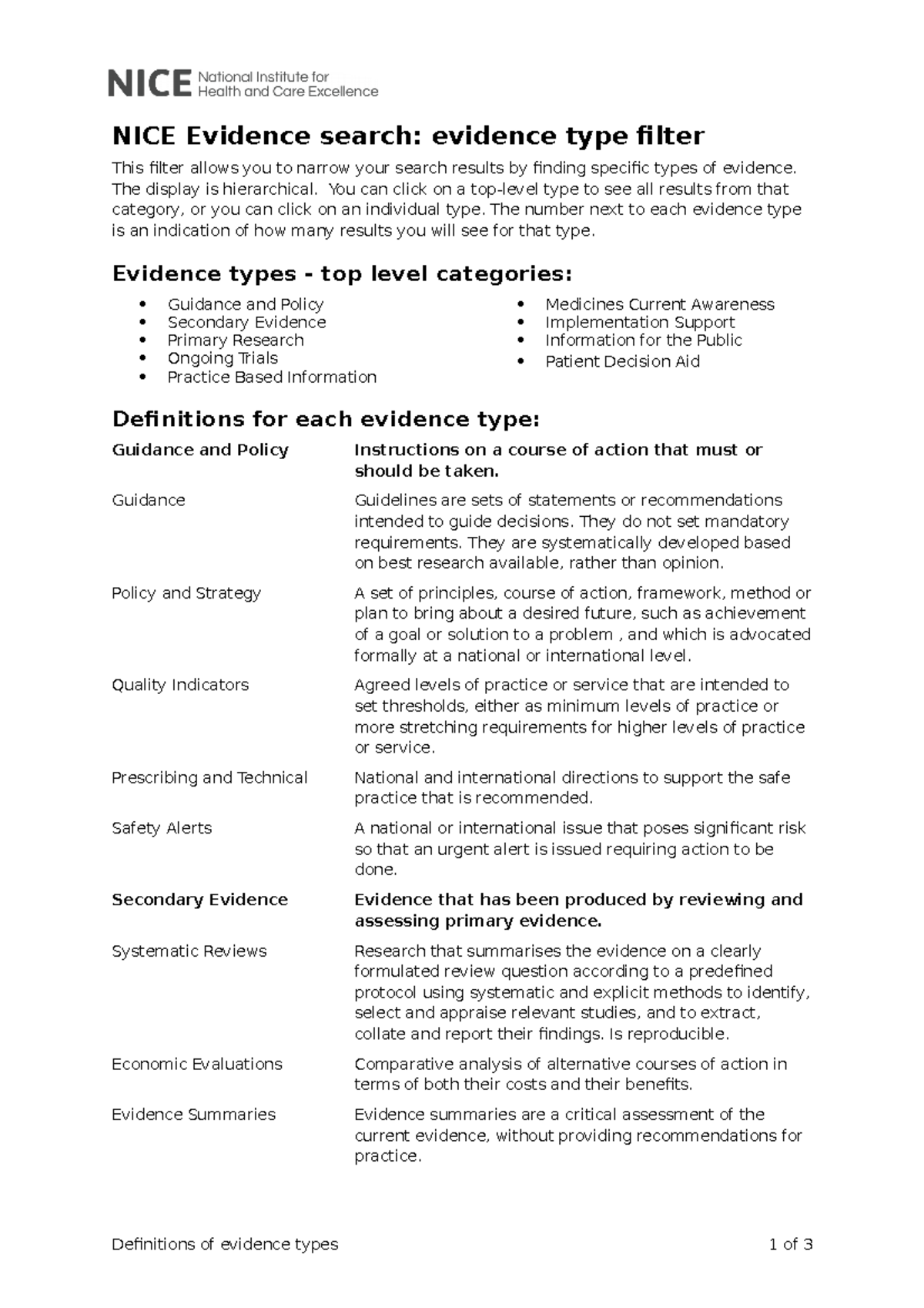 Evidence-type-definitions - NICE Evidence search: evidence type filter ...