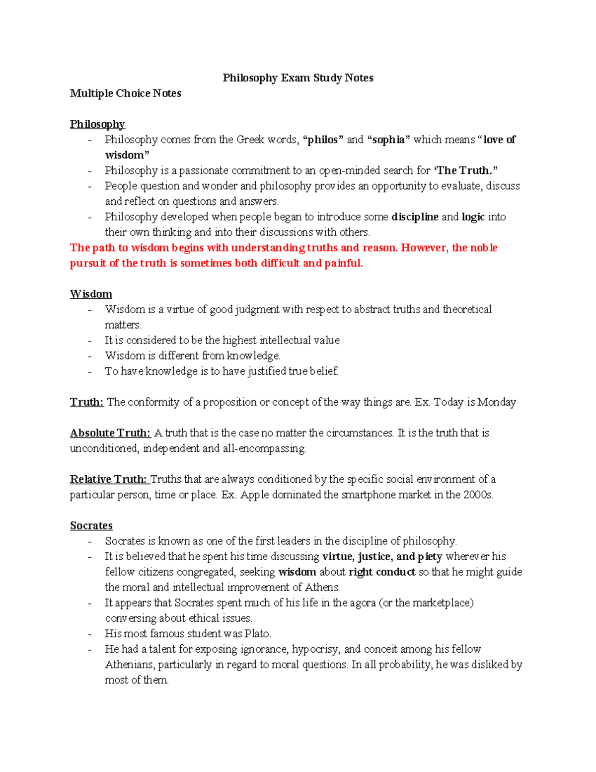 Philosophy Exam Study Notes - Philosophy Exam Study Notes Multiple ...