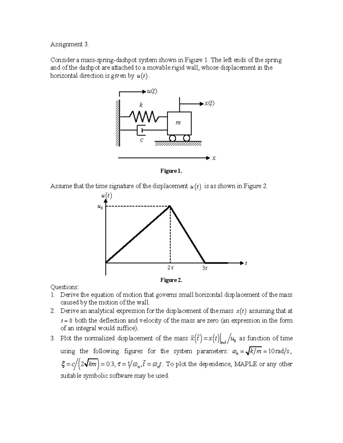 Structural Dynamics Practical assigment 2 - ut ( ) t 2 t u 0 3 t ...