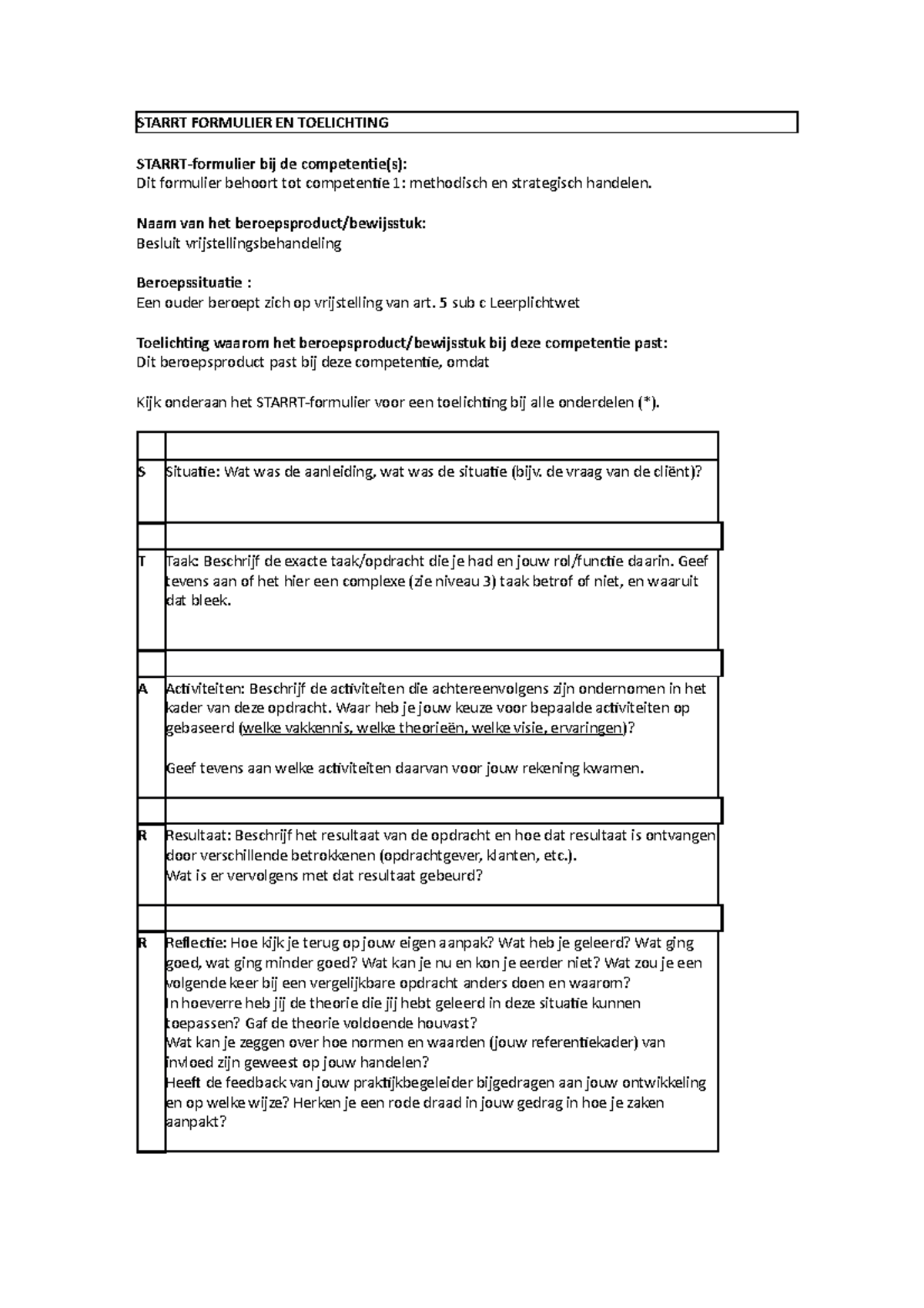 Starrt Formulier EN Toelichting - STARRT FORMULIER EN TOELICHTING ...