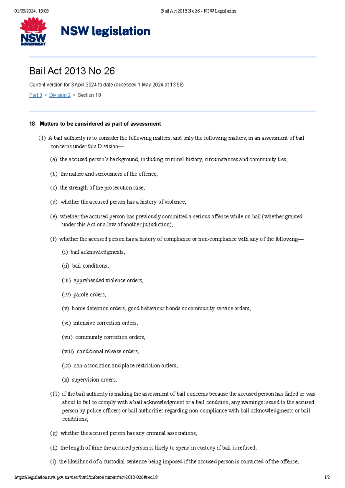Bail Act 2013 No 26 - NSW Legislation - 01/05/2024, 15:05 Bail Act 2013 ...
