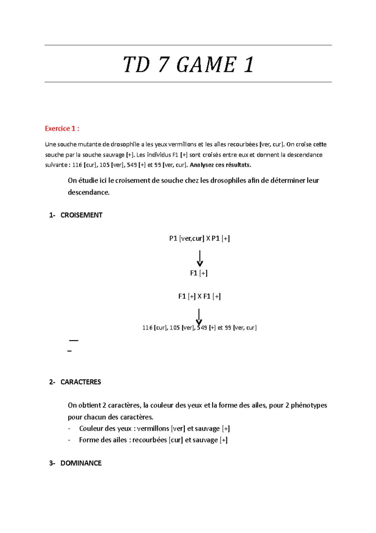 TD7 - début résolution exercice - TD 7 GAME 1 Exercice 1 : Une souche ...