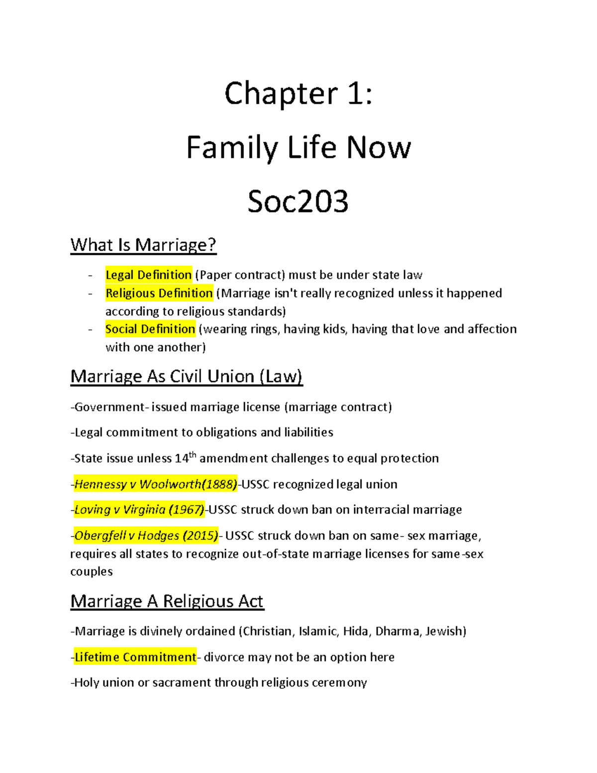 Sociology- Notes - Chapter 1: Family Life Now Soc What Is Marriage ...