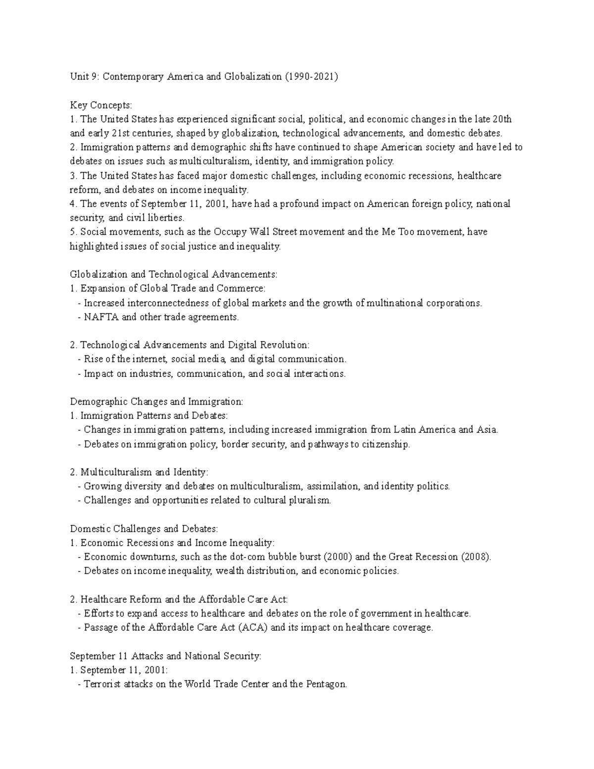 Apush U9 - Unit 9: Contemporary America and Globalization (1990-2021 ...