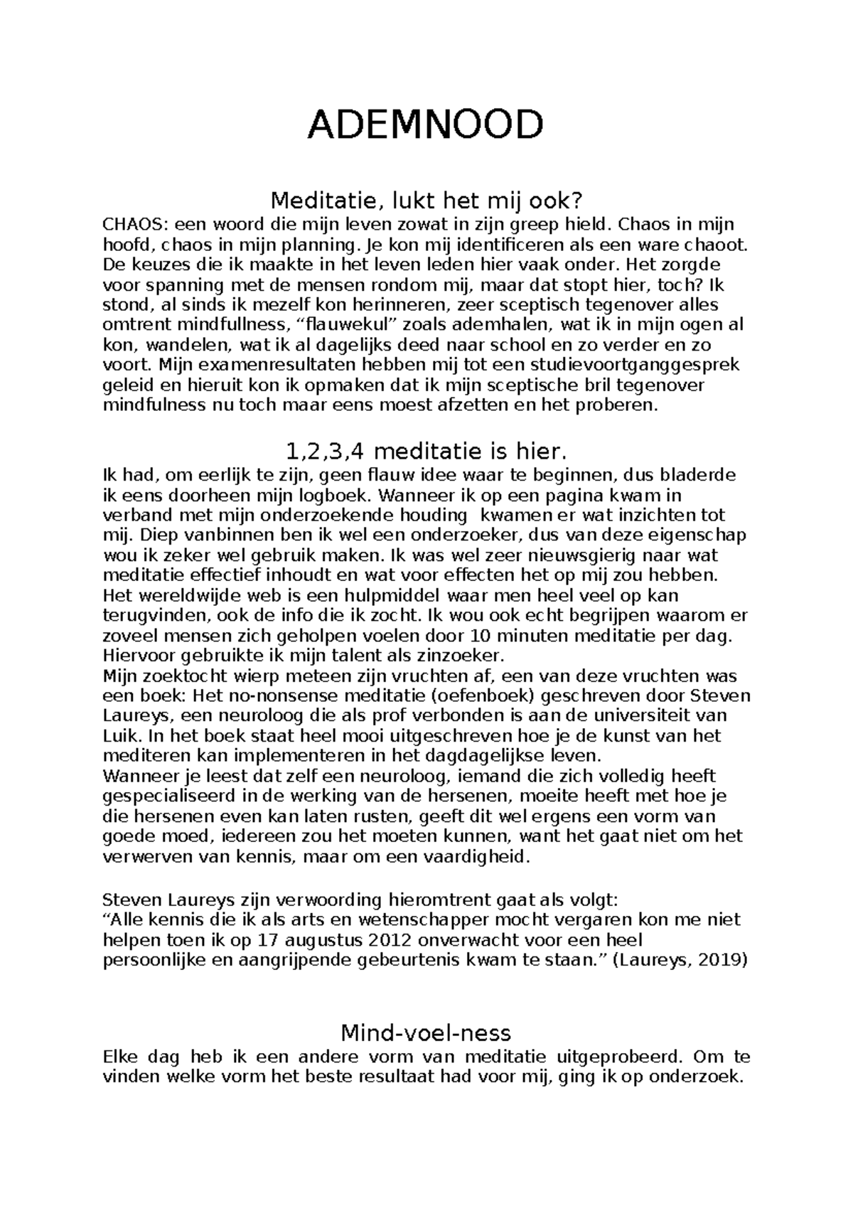 Paper - ADEMNOOD Meditatie, lukt het mij ook? CHAOS: een woord die mijn ...