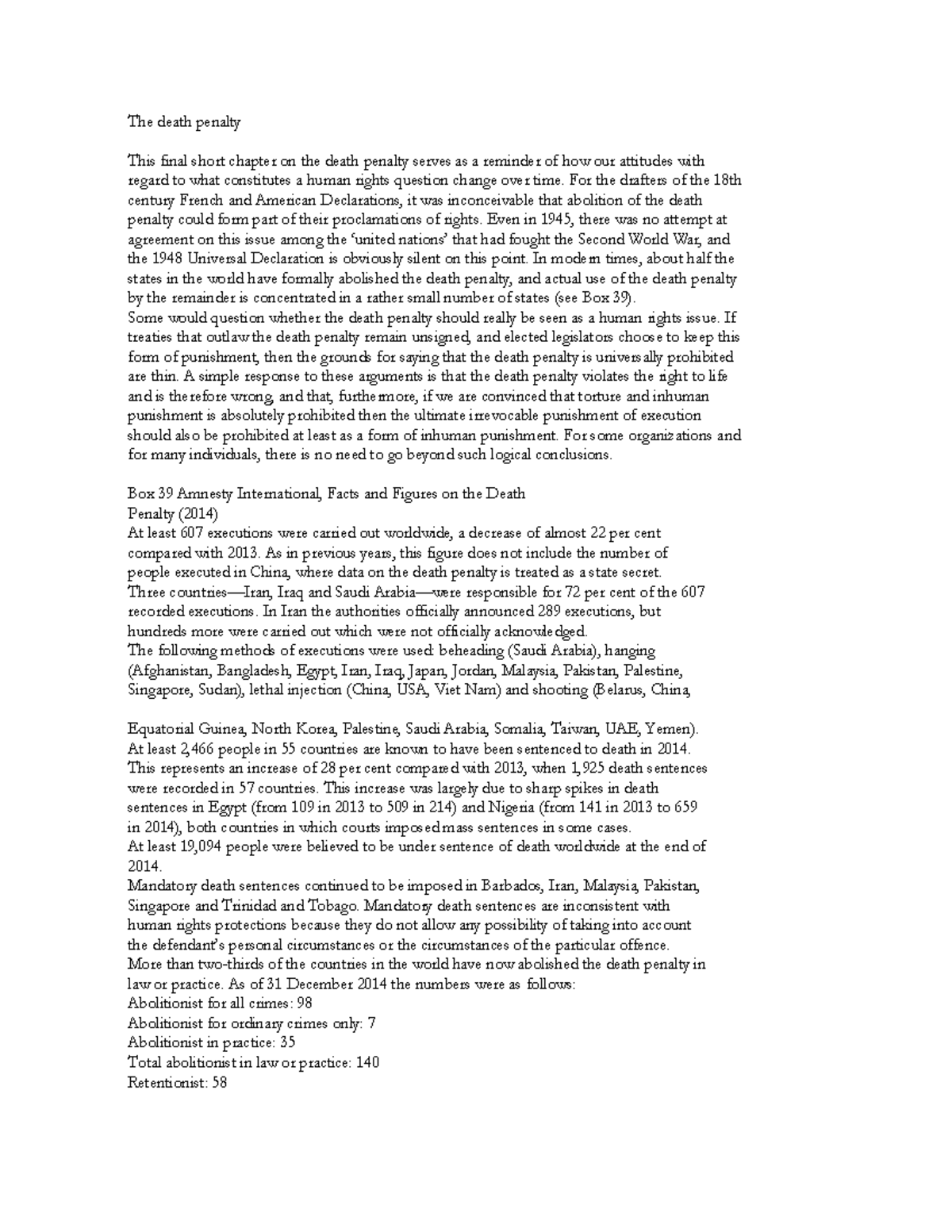 POLITICAL SCIENCE HUMAN RIGHTS - The death penalty This final short ...