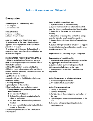 Citizenship reviewer - Citizenship- term denoting membership of a ...