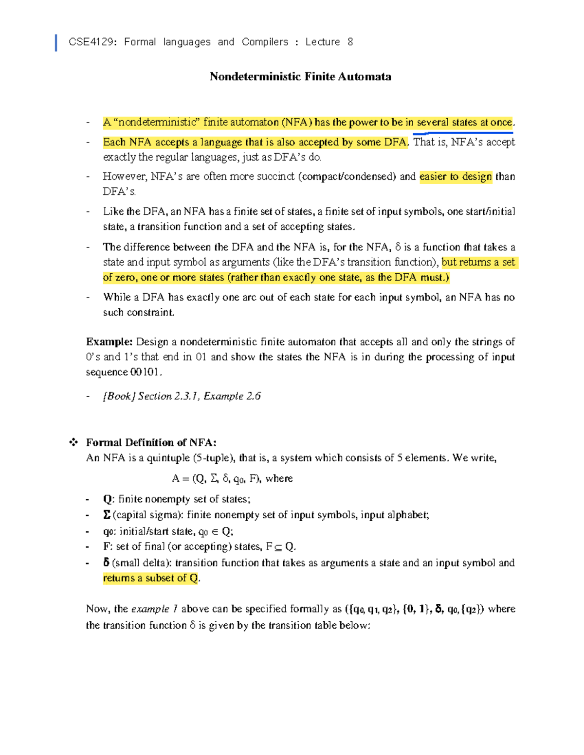 7 Ln7 Fl5 Nfas Class Notes Of Compiler Course Given By Out Teacher Cse4129 Formal