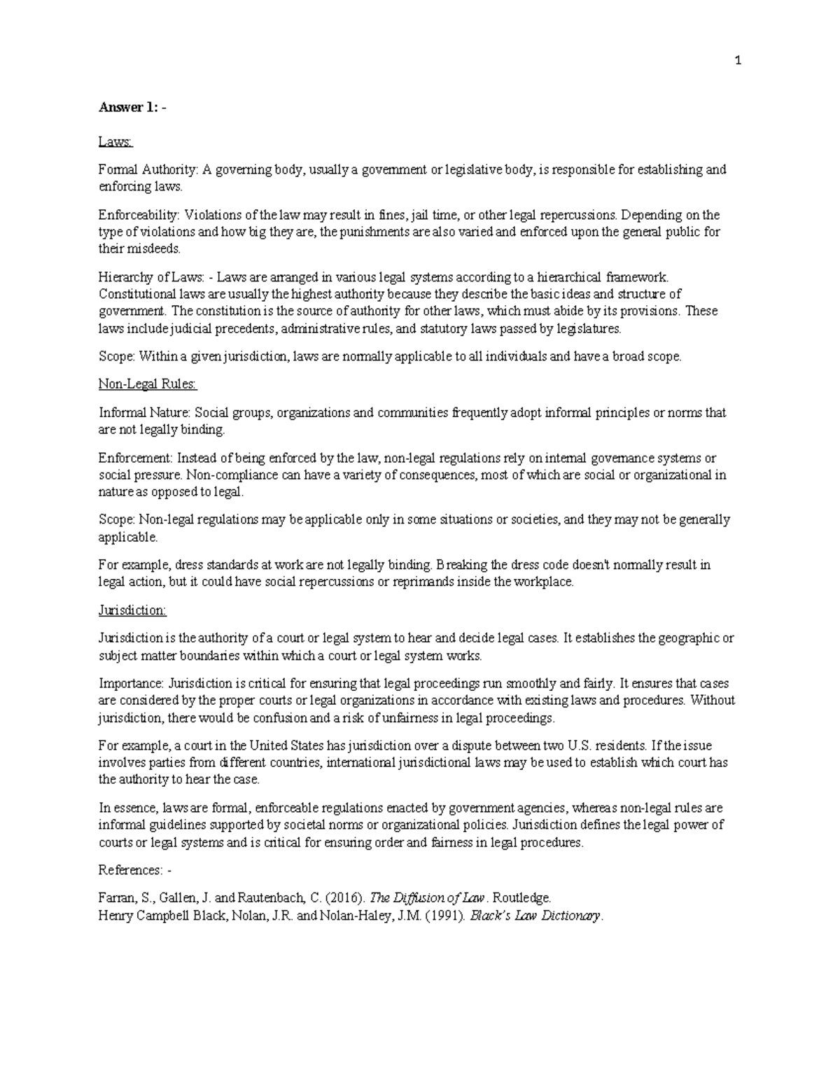 Supplementary Assignment submission(7870358) - Answer 1: - Laws: Formal ...